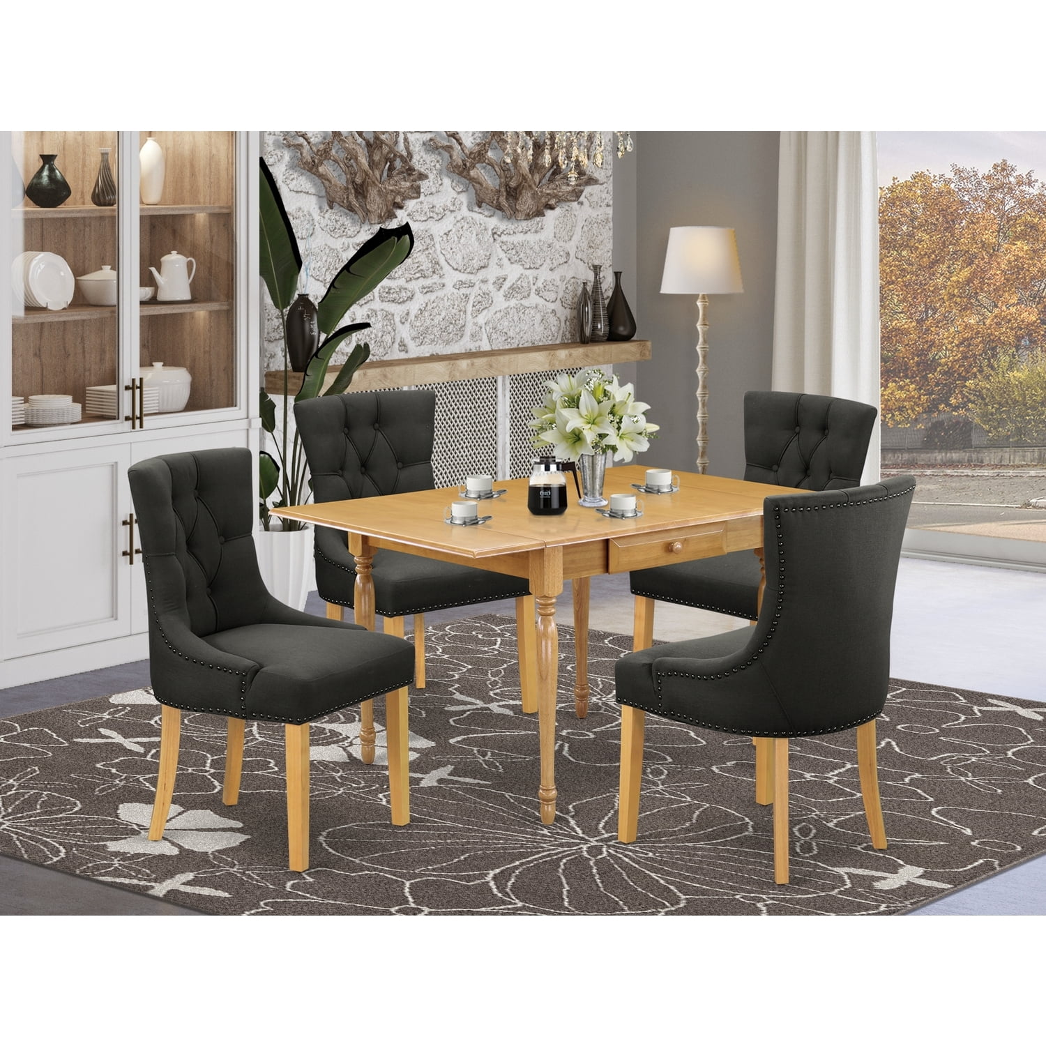 HomeStock Rustic Retreat 5Pc Wood Dining Table Set Contains A Dinette ...