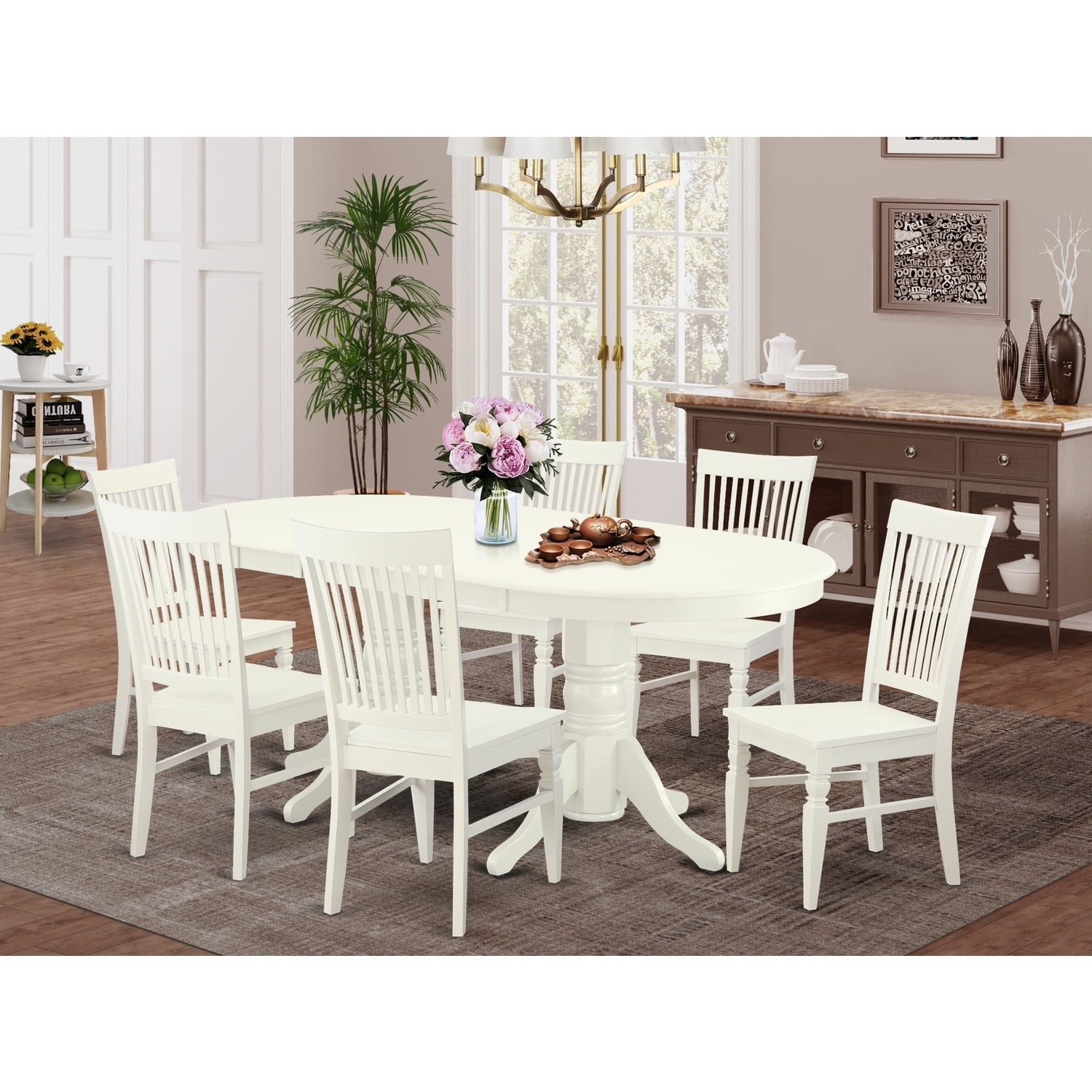 7-Piece Oval Dinette Set - Kitchen Table with Butterfly Leaf6 Chairs ...