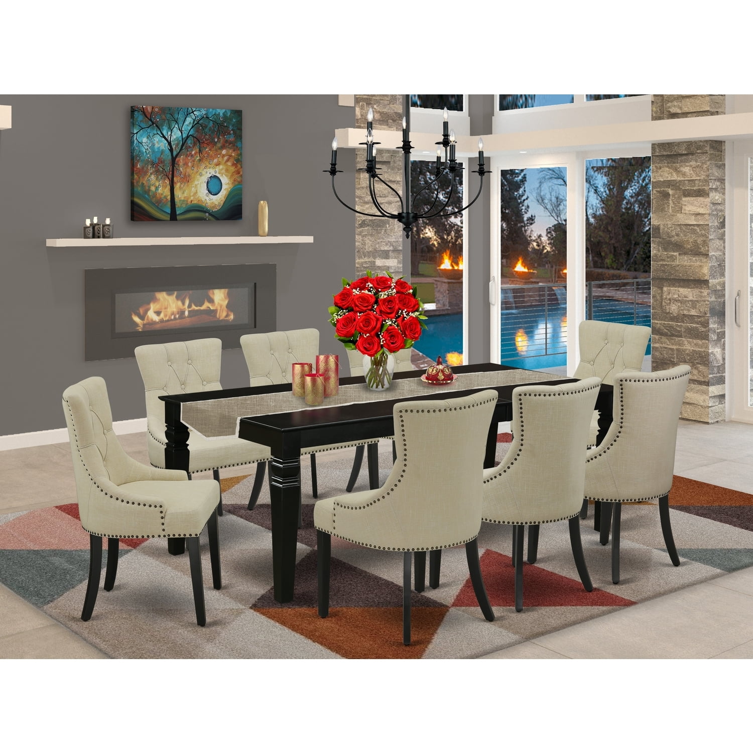 HomeStock Rustic Retreat 9Pc Dining Set Includes A Rectangle Dining ...