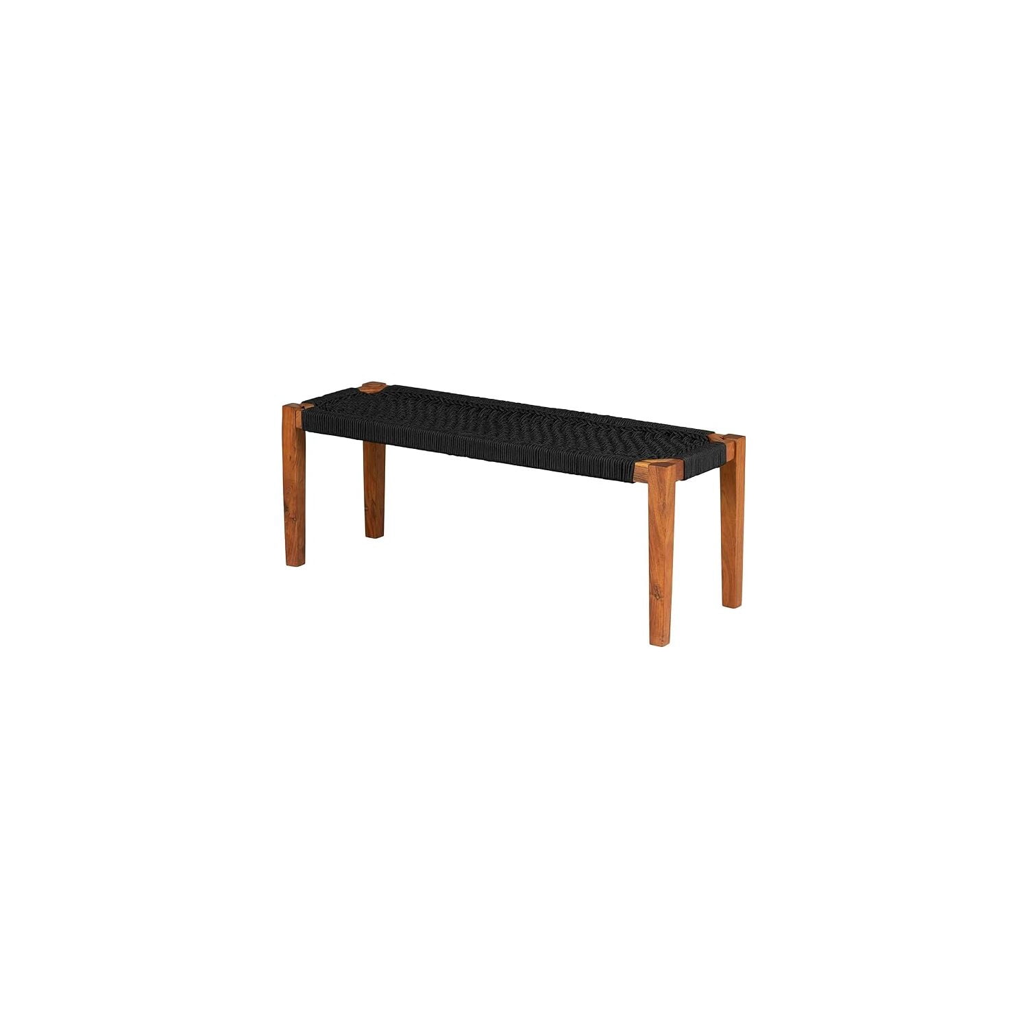 HomeStock Rustic Retreat Rectangular Wood and Rope Bench Black and ...