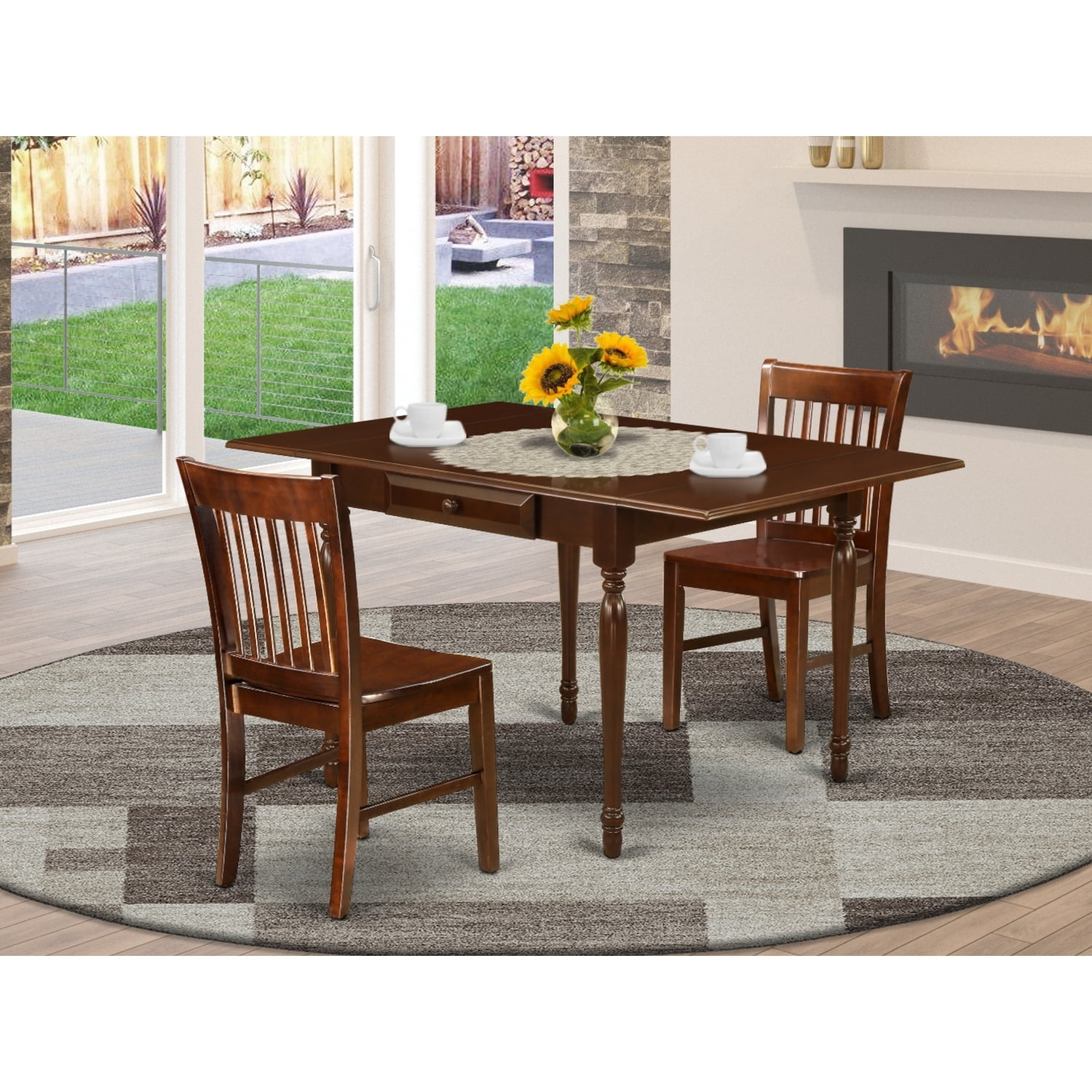 HomeStock Rustic Revival 3 Pieces Wooden Dining Table Set - Strong Drop ...