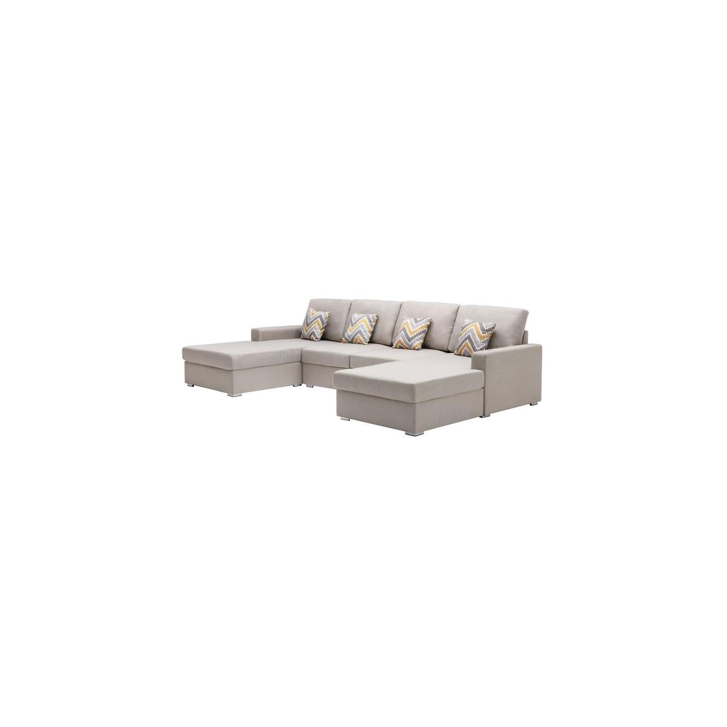 HomeStock Rustic Revival Linen 4-Piece Sectional Sofa with Double ...