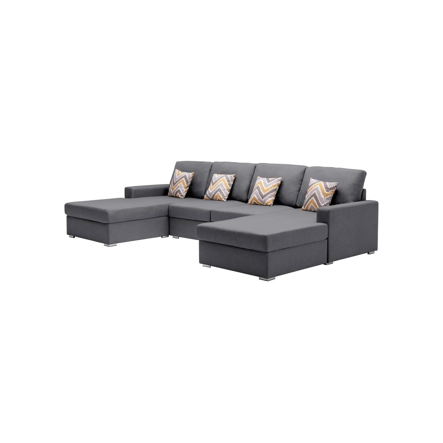 HomeStock Rustic Revival Linen 4-Piece Sectional Sofa with Double ...