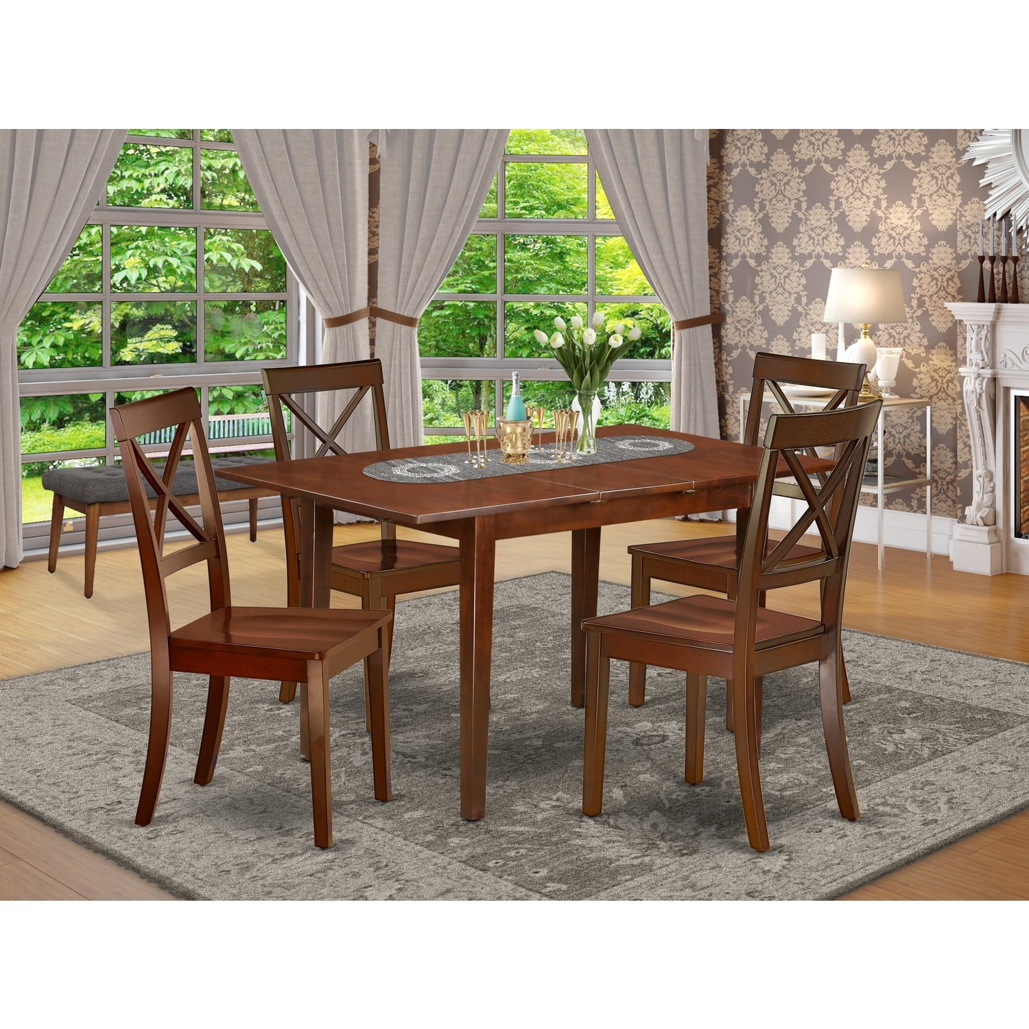 HomeStock Rustic Romance 5 Piece Dining Set for 4 Includes a Rectangle ...