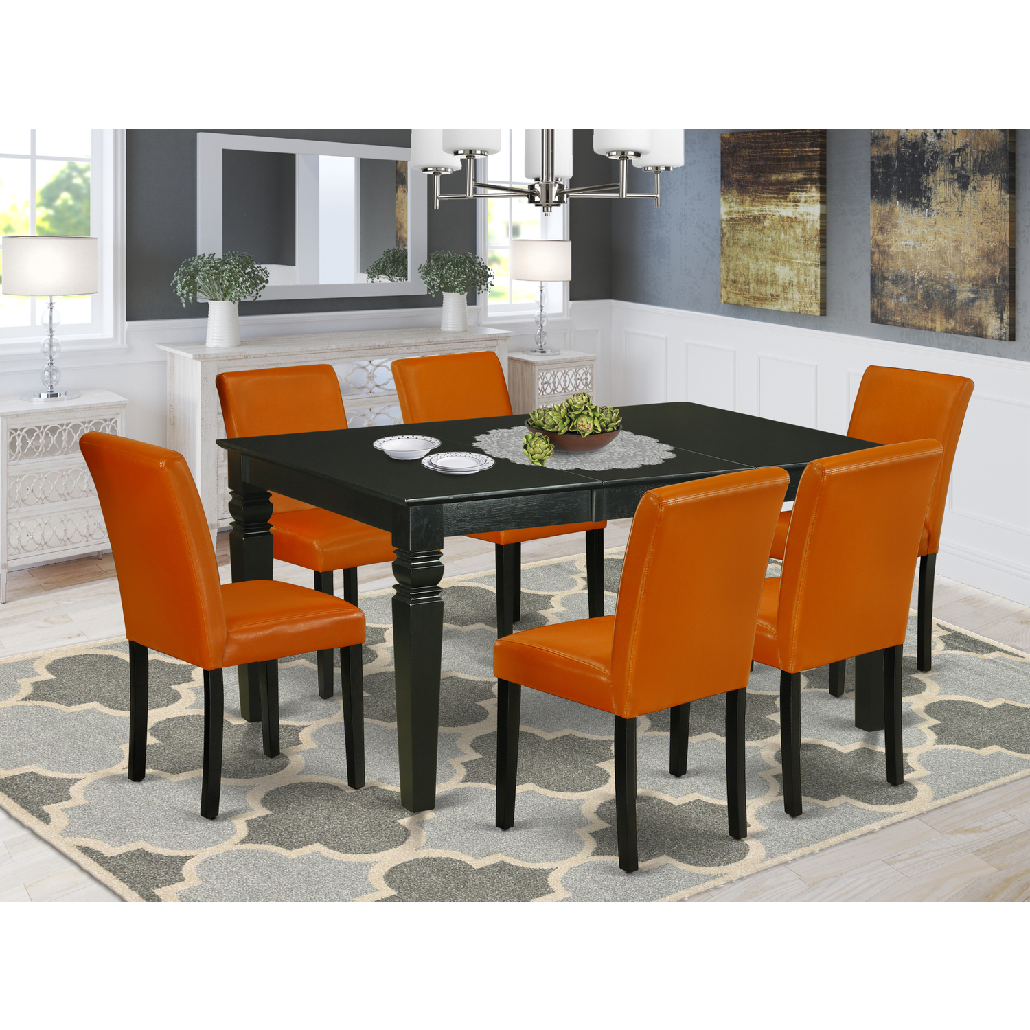 Rustic Dinette Table Set 7Pc 42x60 Rectangular Table w/ Leaf & 6 ...