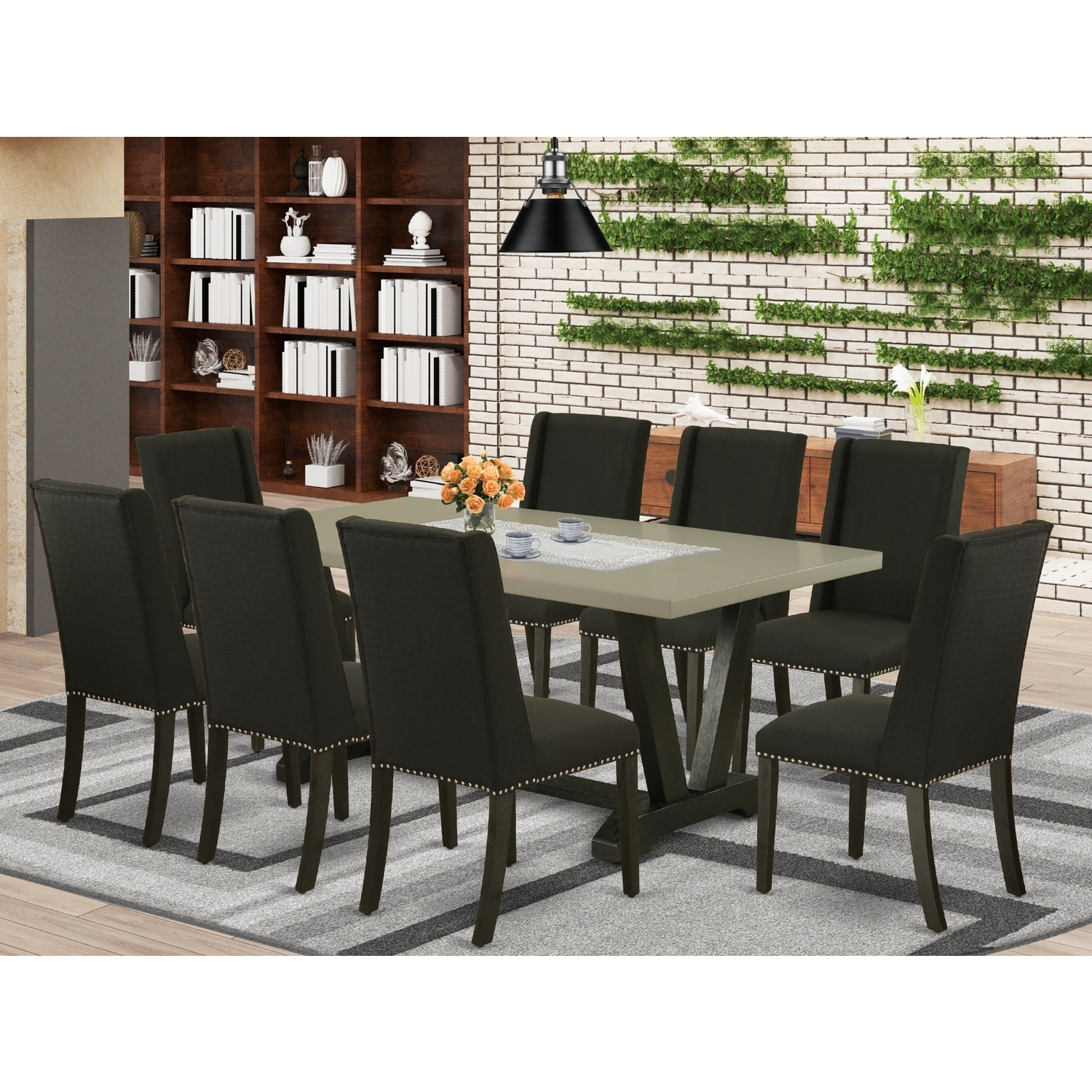 Rustic Dining Table Set - 9 Piece Small TableChairs - Solid Wood Parson ...