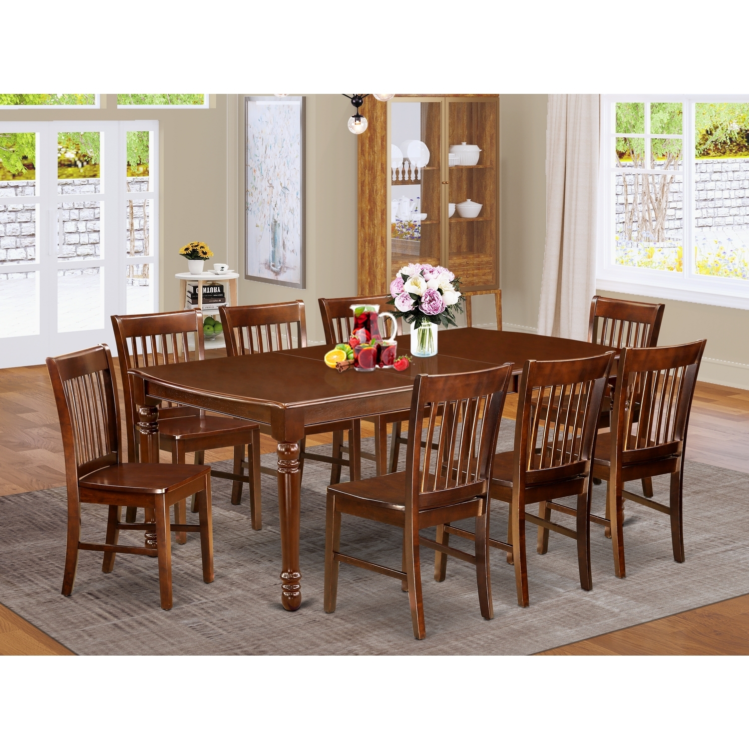 HomeStock Rustic Romance 9Pc Rectangle 60/78 Inch Kitchen Table With 18 ...
