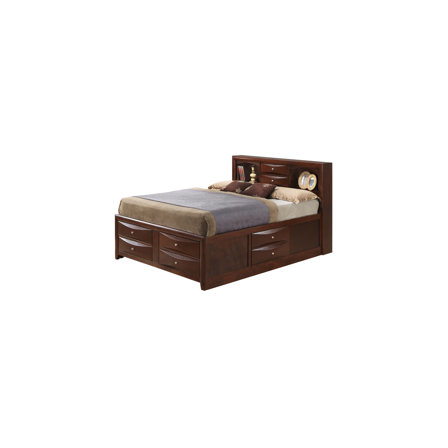 HomeStock Rustic Romance King Panel Bed with Bookcase Storage, Wood ...