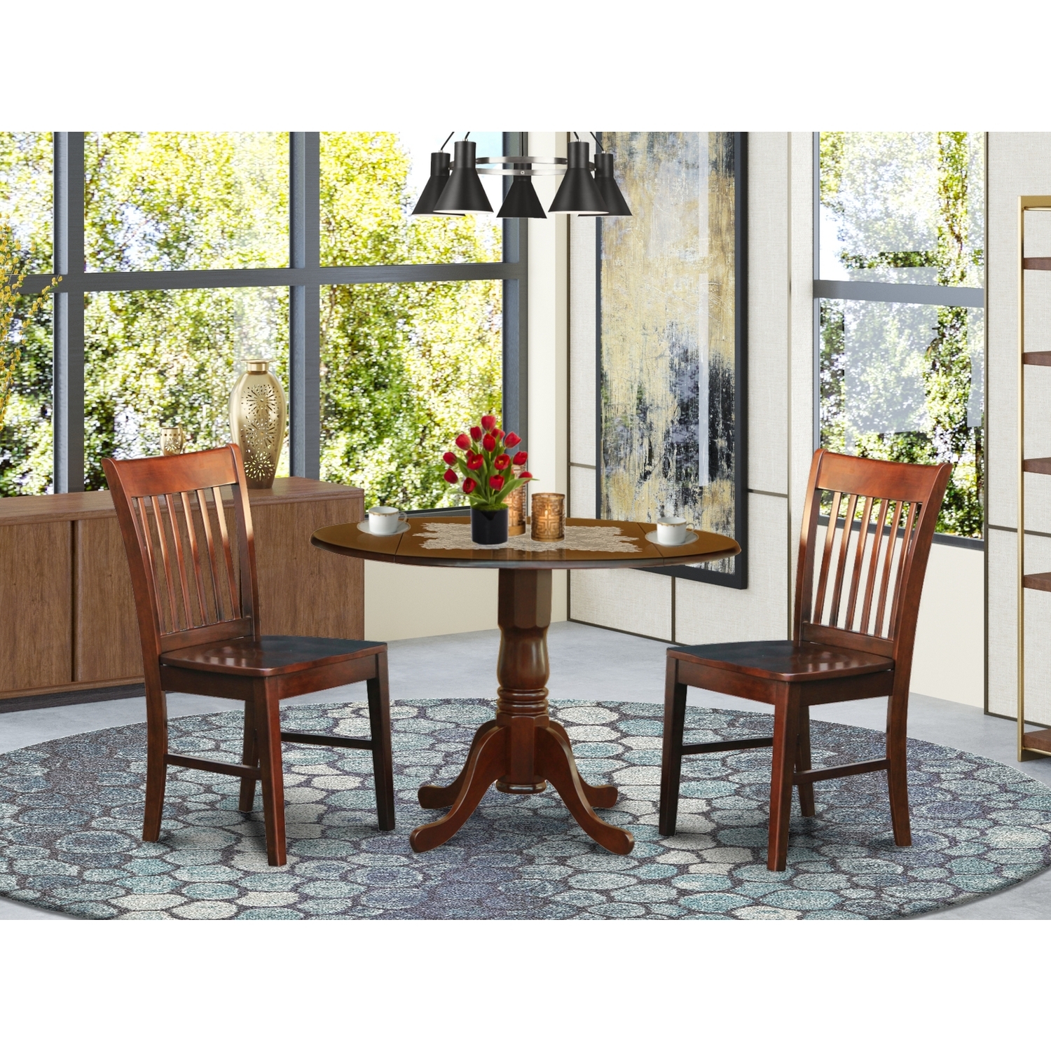 Rustic Kitchen Dining Set - 3 Piece Table & Chairs - Small Space Round ...