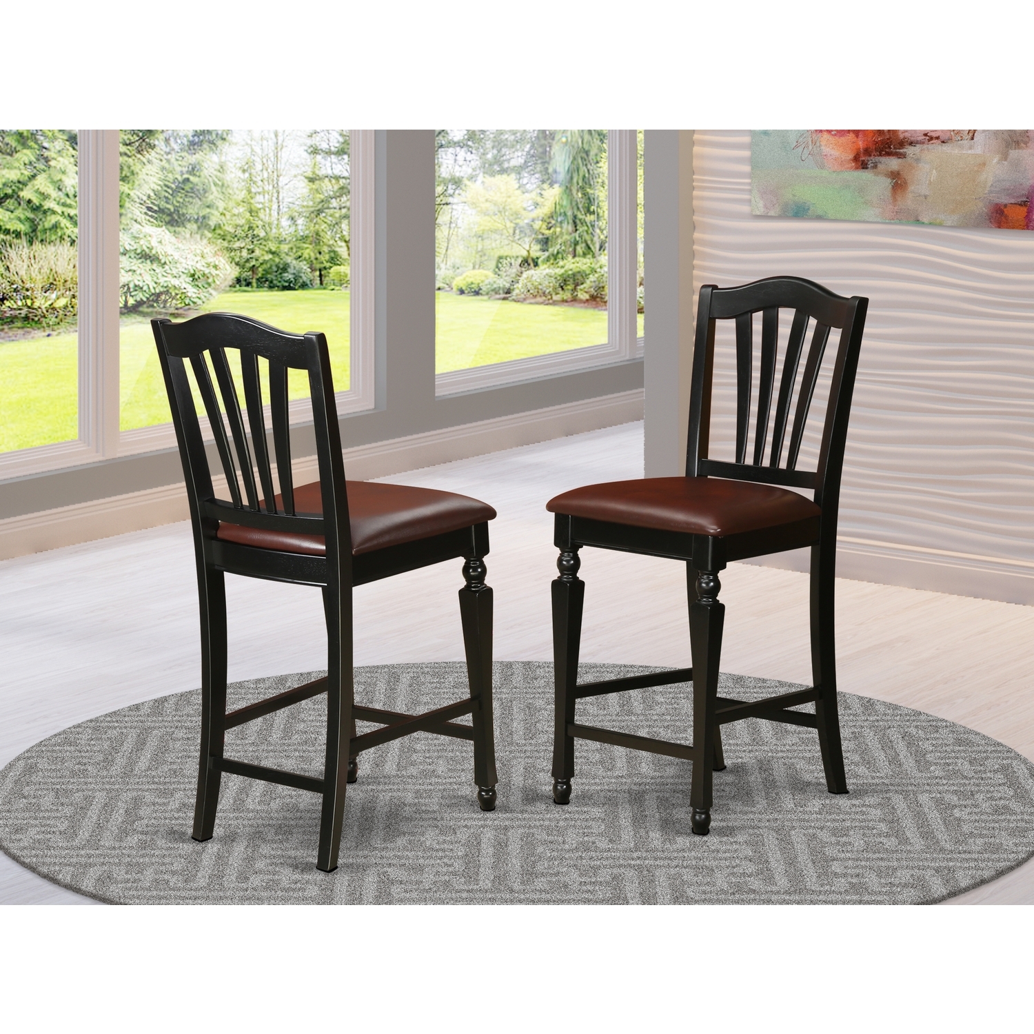 Rustic Counter Height Stool - Wood Seat Dining Chair - Black Cherry ...