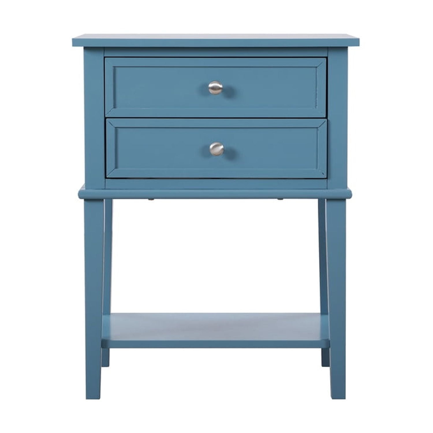 Teal Nightstand - 2 Drawer Storage & Open Shelf - Solid Wood & Metal ...
