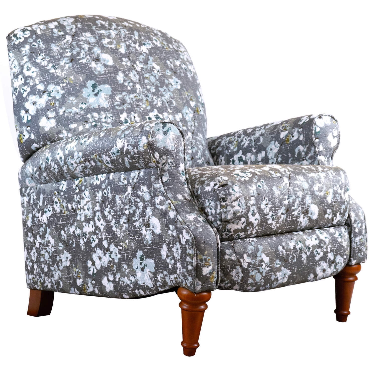 Recliner Chair with Pillows, Manual Pushback Living Room Armchair, Blue Patterned Upholstered ...
