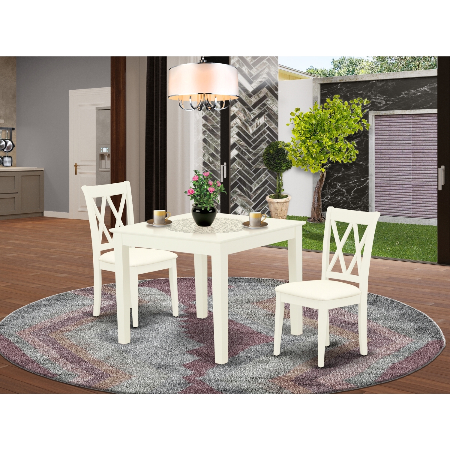 3Pc Dinette Set - Square Kitchen Table & 2 Linen Dining Chairs - White ...
