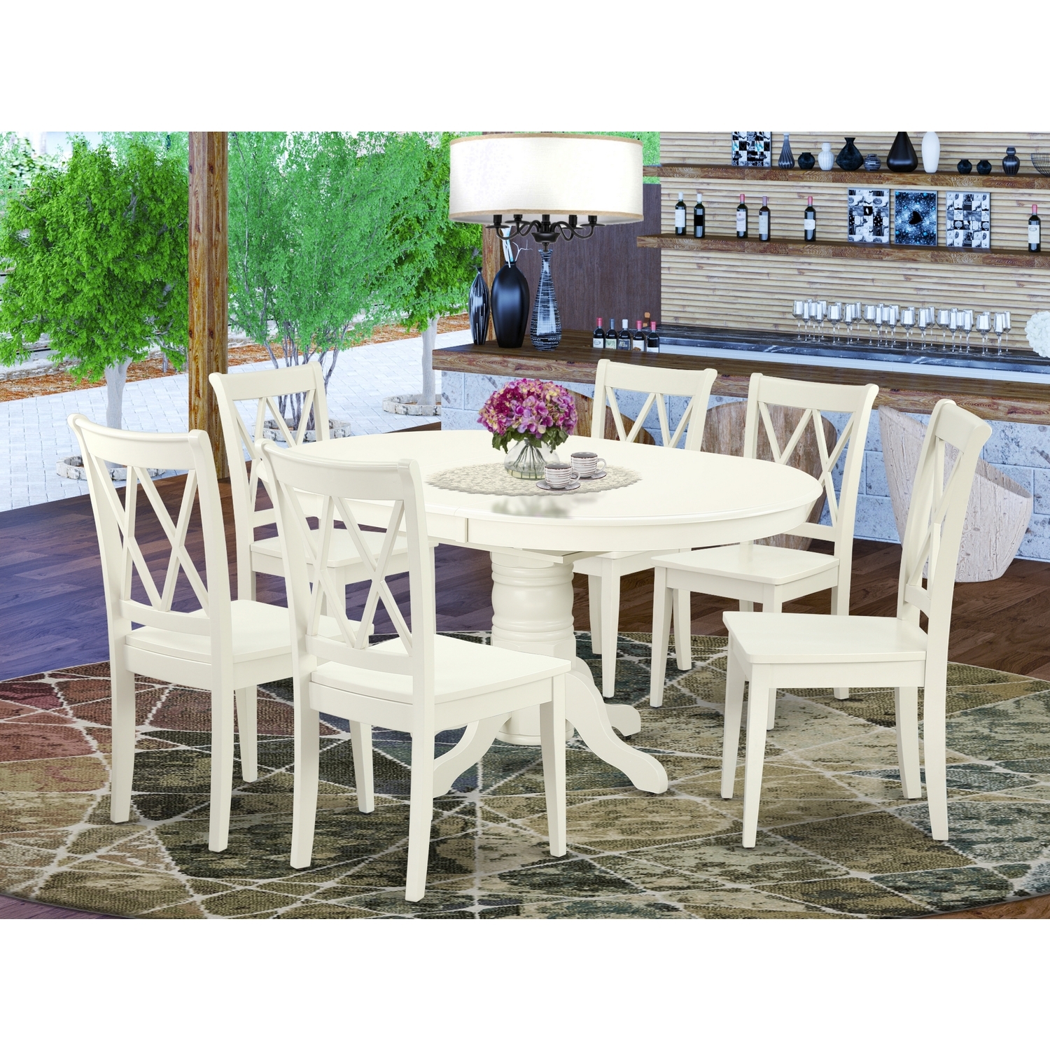 HomeStock Seaside Serenity 7Pc Oval 42/60 Inch Table With 18 In Leaf ...