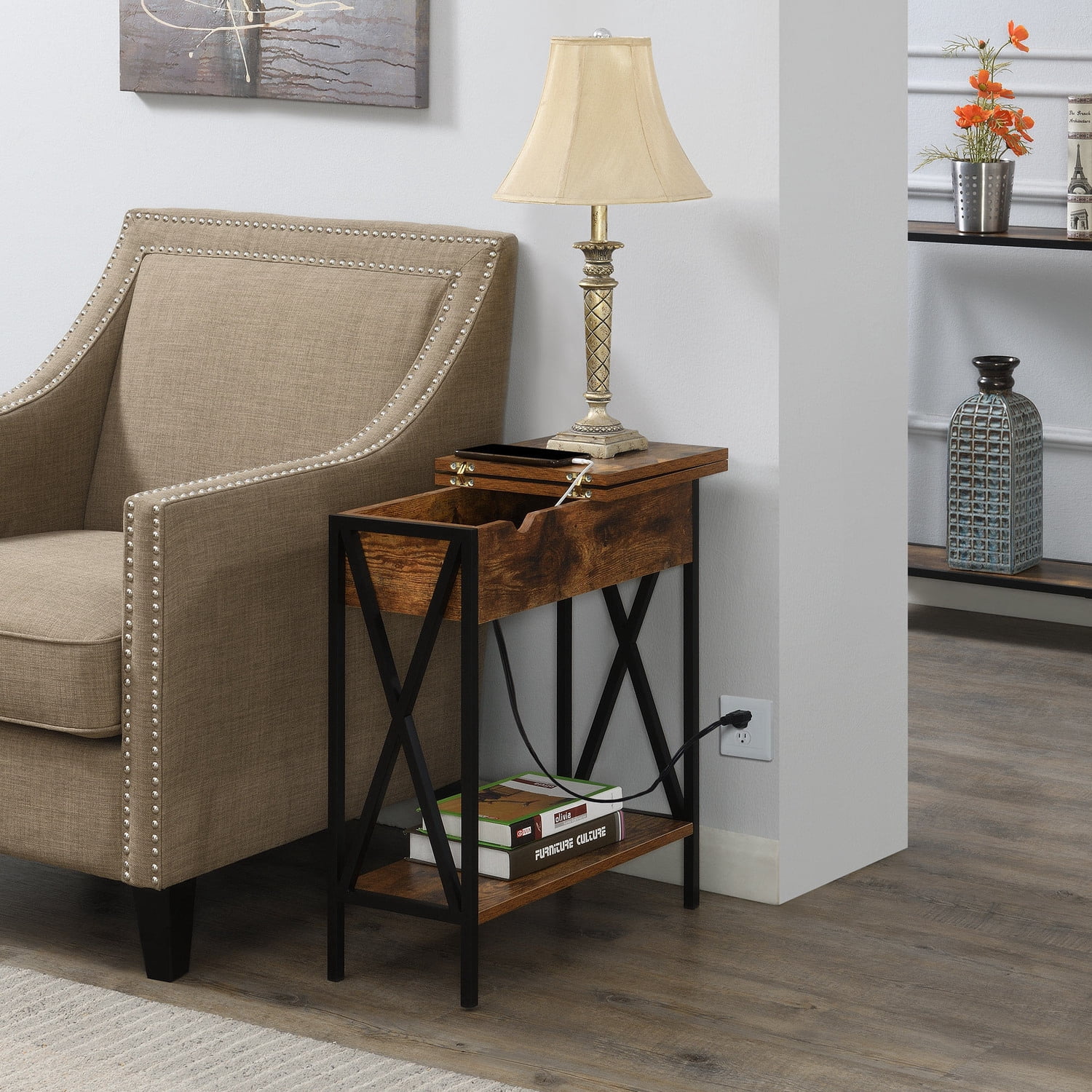 HomeStock Seaside Serenity Electric Flip Top Table - 23.75" x 11.25" x ...