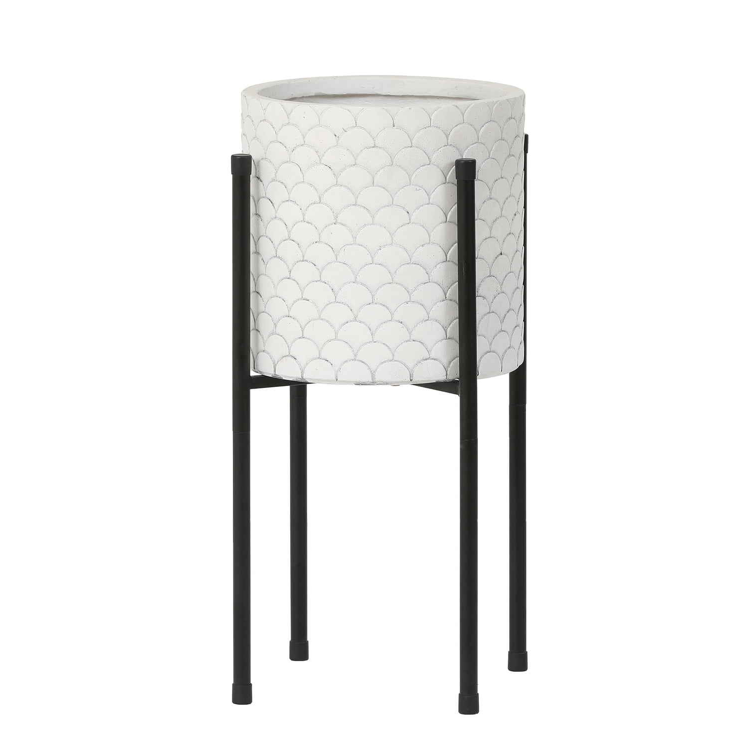 HomeStock Seaside Serenity White Scallop Embossed Round Mgo Planter ...