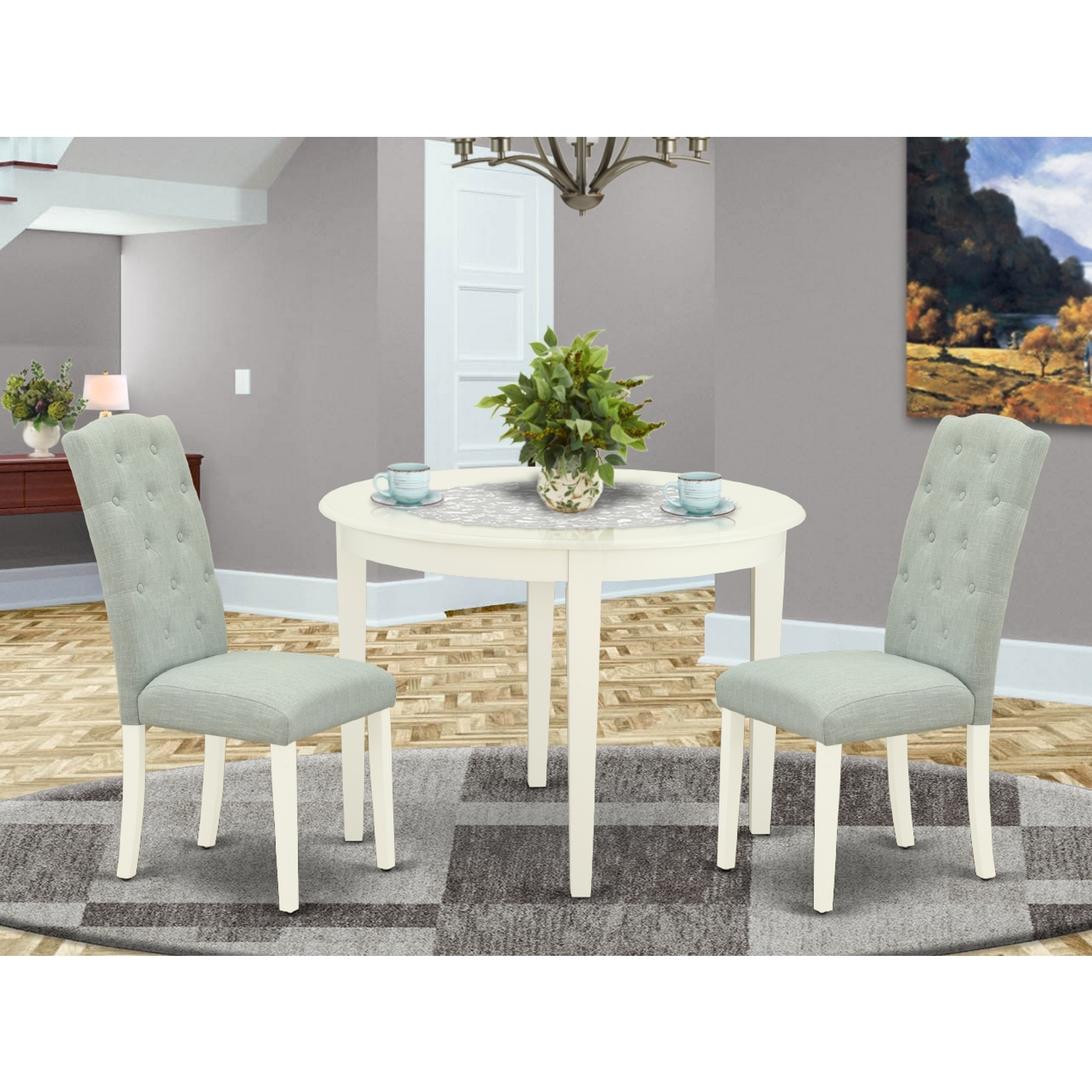 3Pc Dinette Set - Kitchen Table & 2 Chairs - Small Round Table - Linen ...