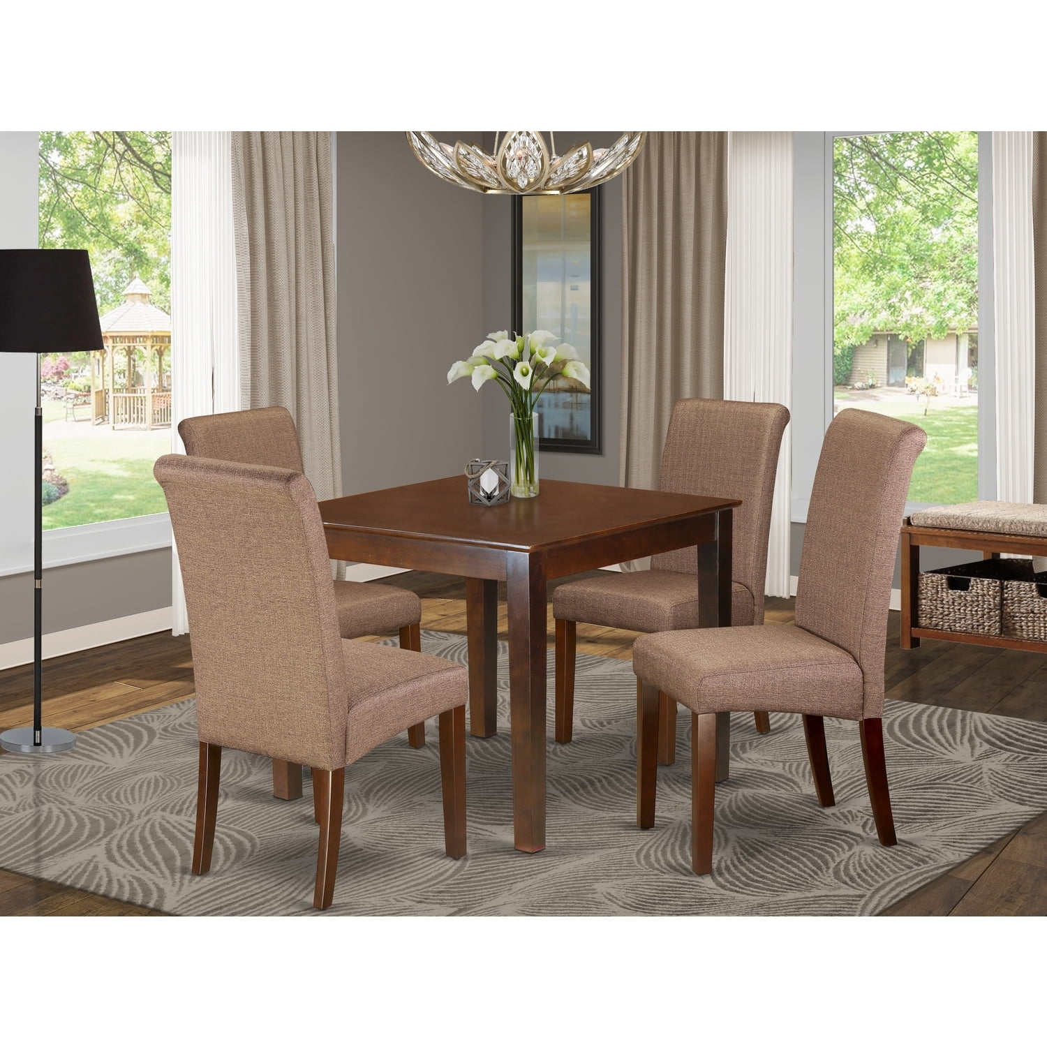 Seaside Dining Set 5 Piece - Square Table & 4 Parson Chairs - Linen ...