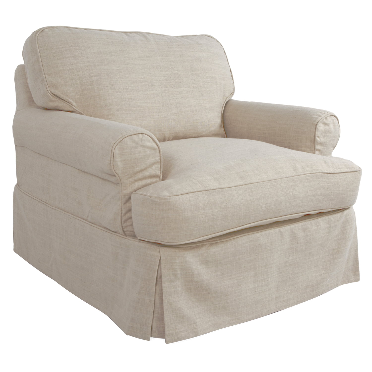 Slipcovered T Cushion Chair - Living Room Armchair - Linen Fabric ...