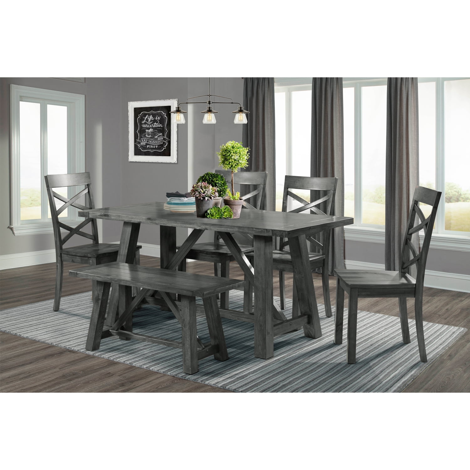 HomeStock Sophisticated Simplicity 6 Piece Dining Set in Gray-Table, 4 ...