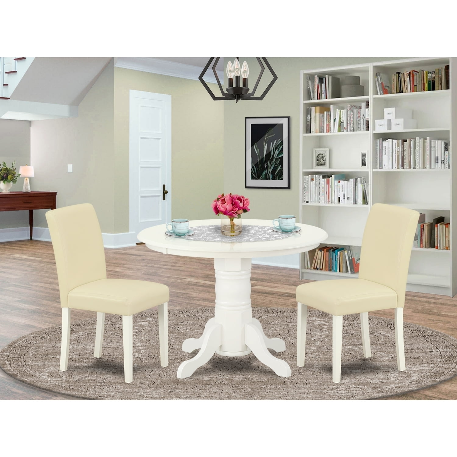 Round Dining Table Set 3pc - 42 Inch Table & 2 Parsons Chairs - White ...