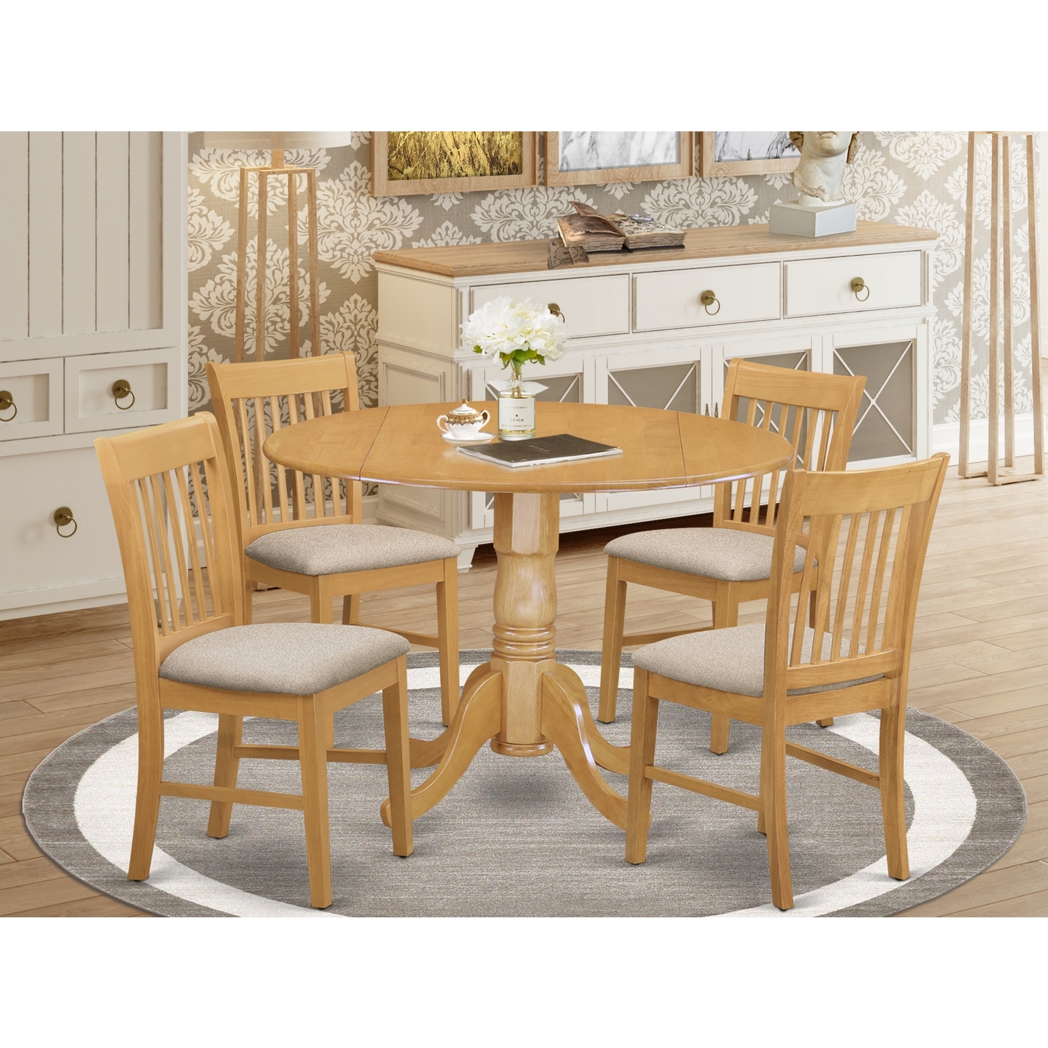 Small Kitchen Table Set with 4 Chairs - 42" Drop Leaf Dining Table, Oak ...