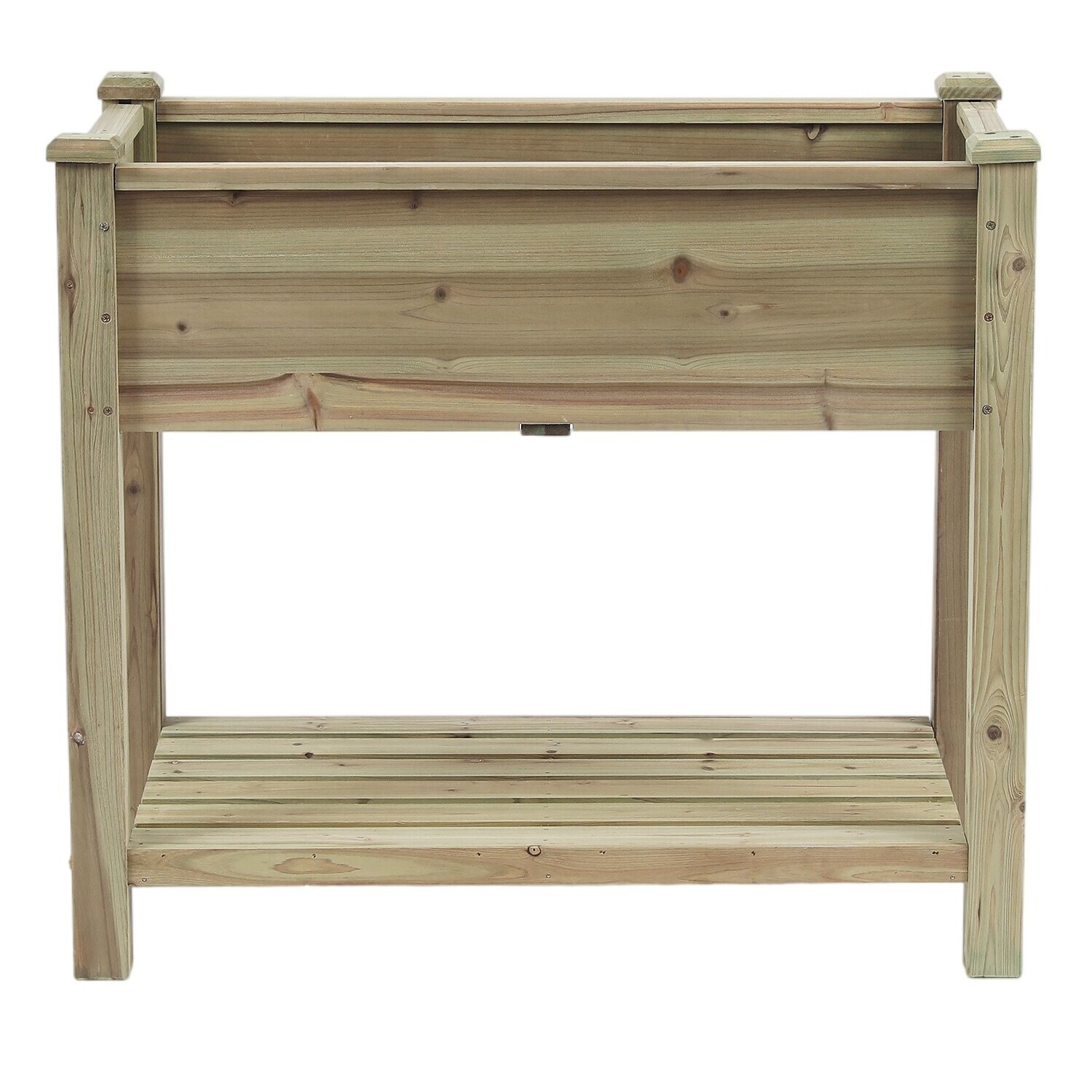 Raised Garden Planter with Shelf - Natural Wood Rectangular Planter Box ...