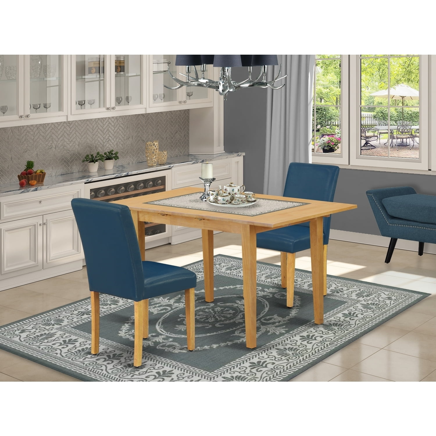 Dinette Set 3Pc Rectangle Table w/ Leaf & 2 Parsons Chairs ...