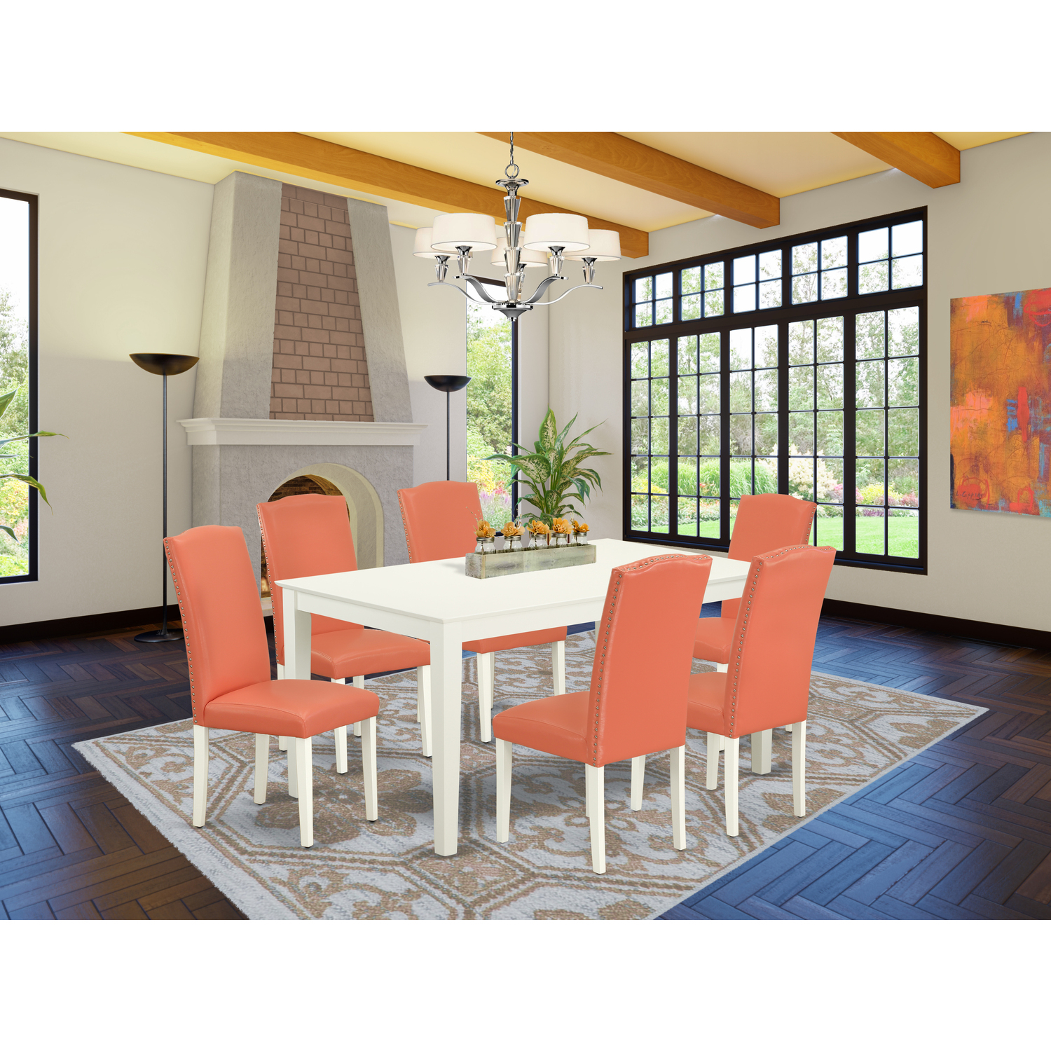 Southwestern Dining Set 7Pc Rectangle Table & 6 Chairs Pink Flamingo ...