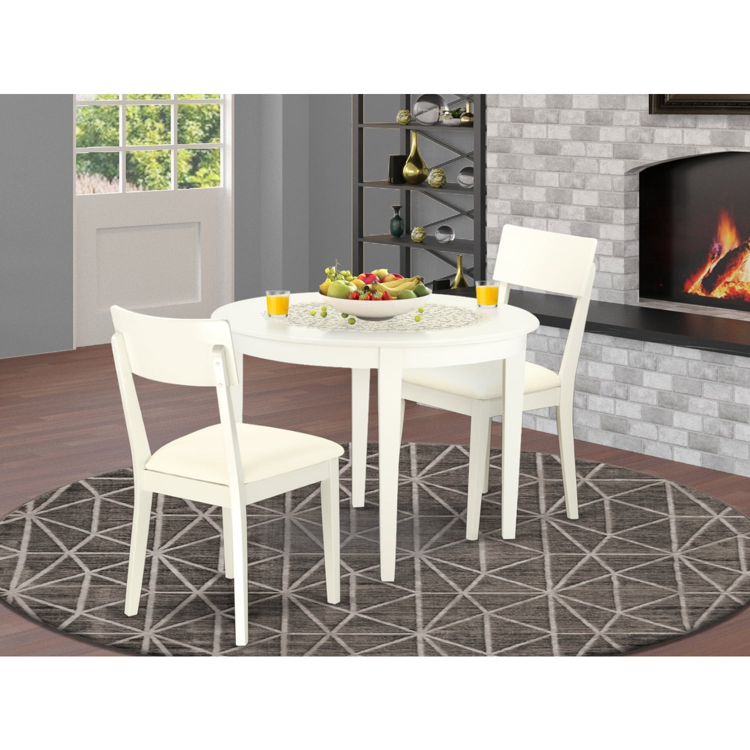 Kitchen Table Set 3pc Round Dining Table & Chairs Linen White Faux ...