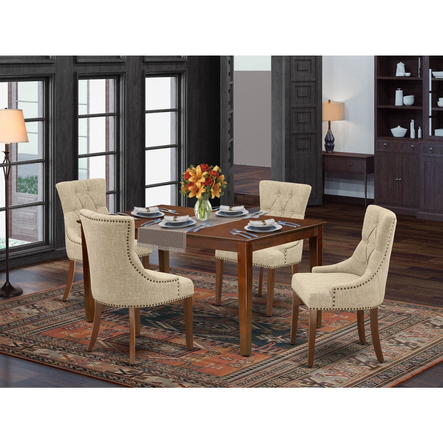 Southwestern Dining Set - 5pc Rectangle Table & Parson Chairs ...