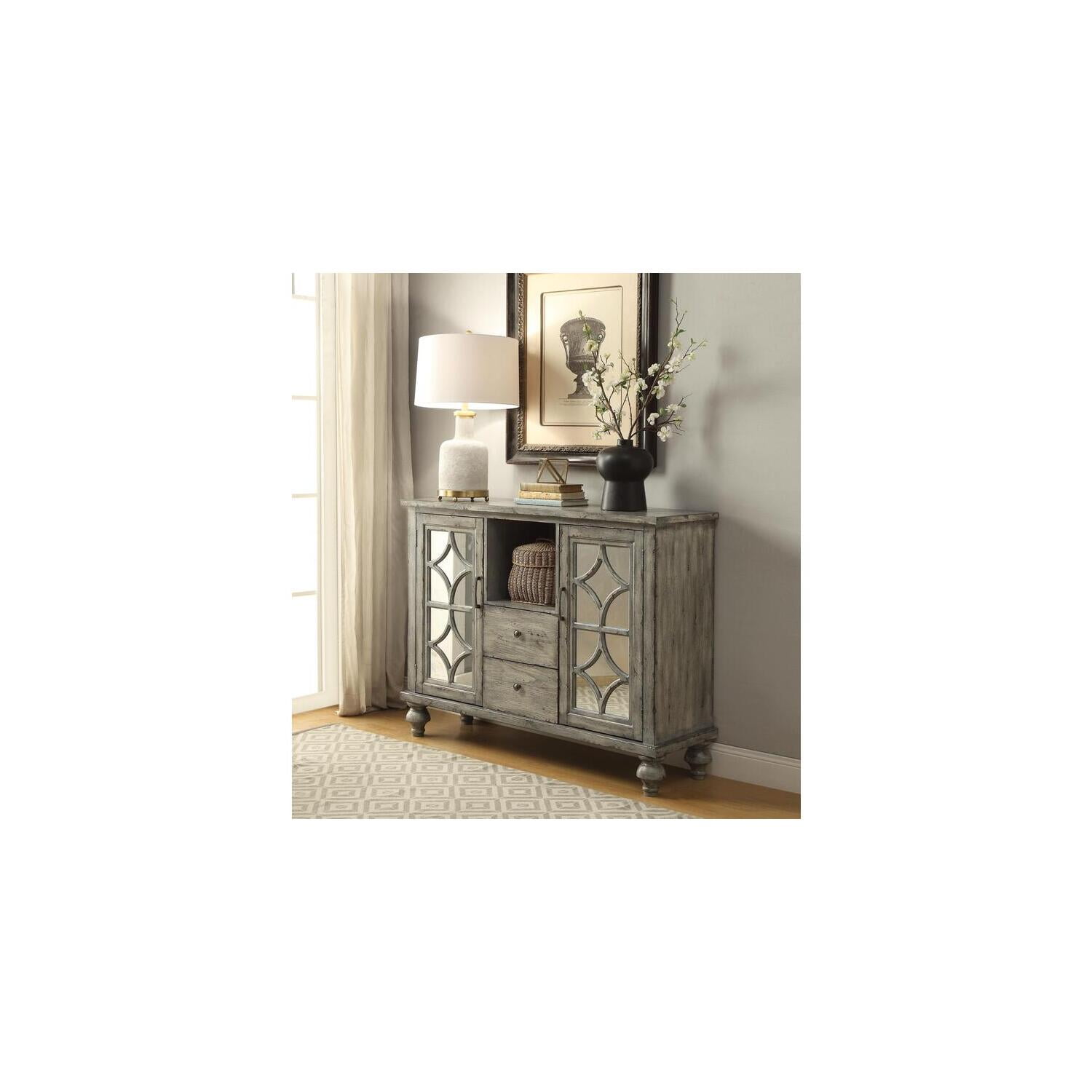 HomeStock Urban Oasis Weathered Gray Console Table with Mirrored Glass ...