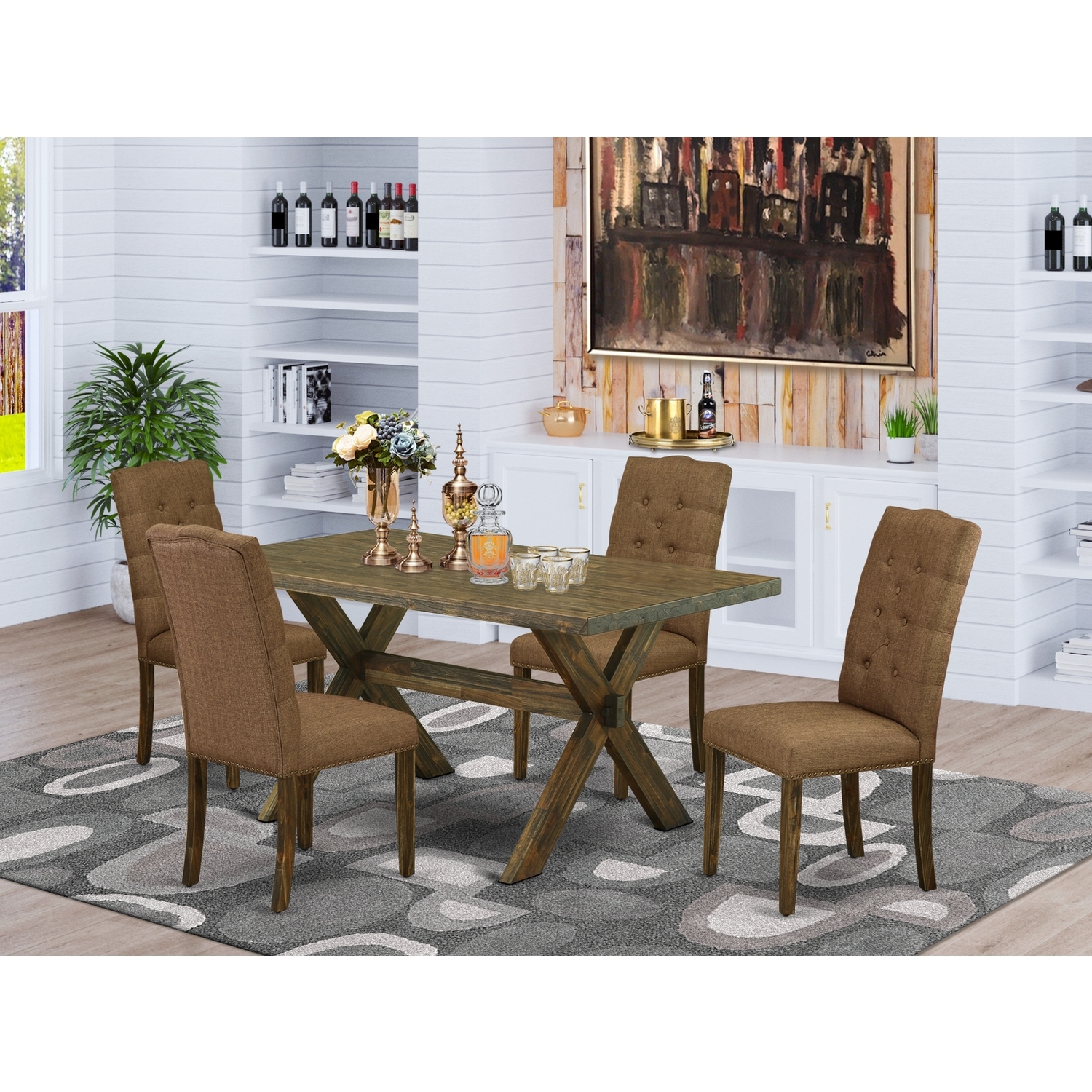 HomeStock Southwestern Style 5-Piece Dining Room Table Set ncluded 4 ...