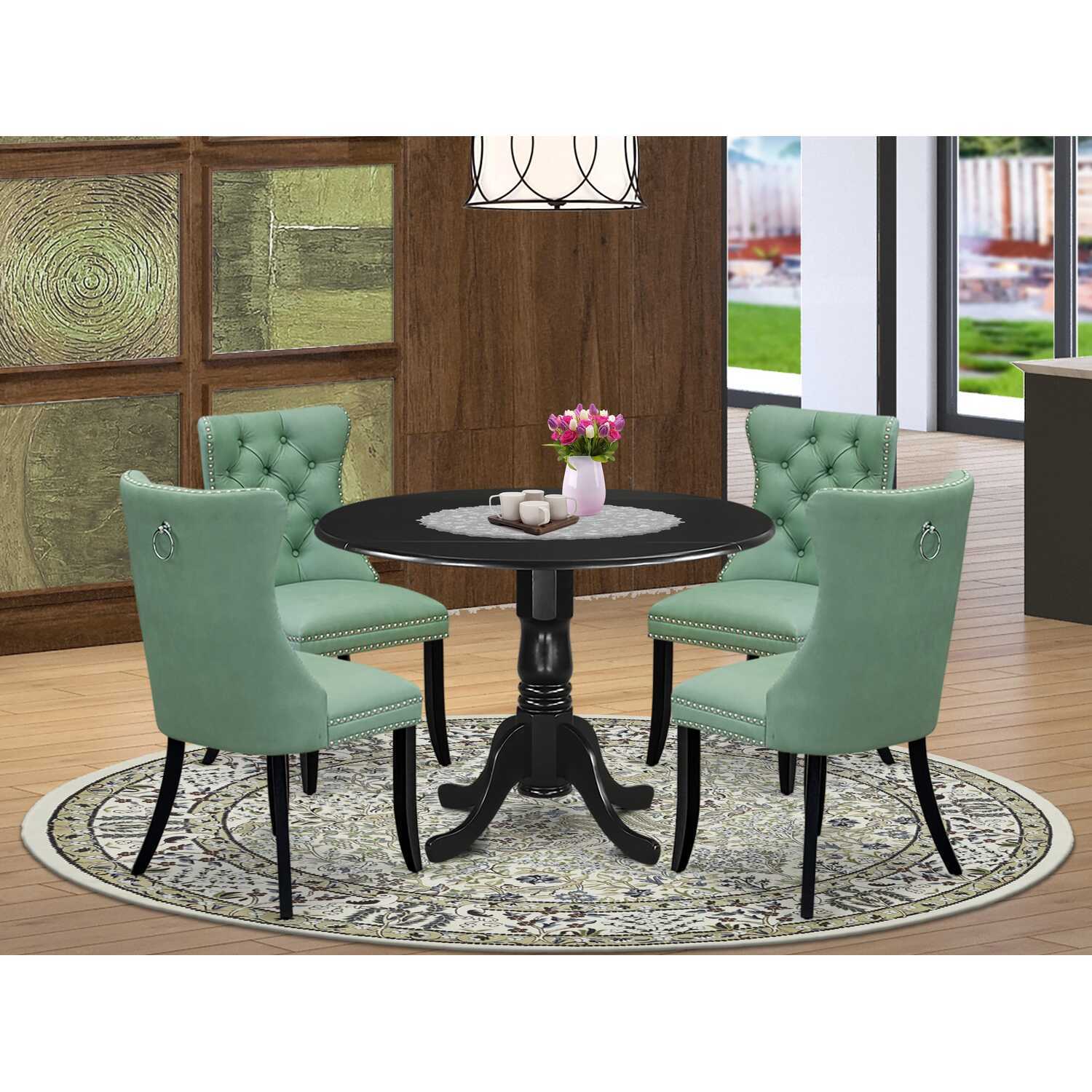 Southwestern Kitchen Table Set - 5 Piece Dining Set with Round Dropleaf ...