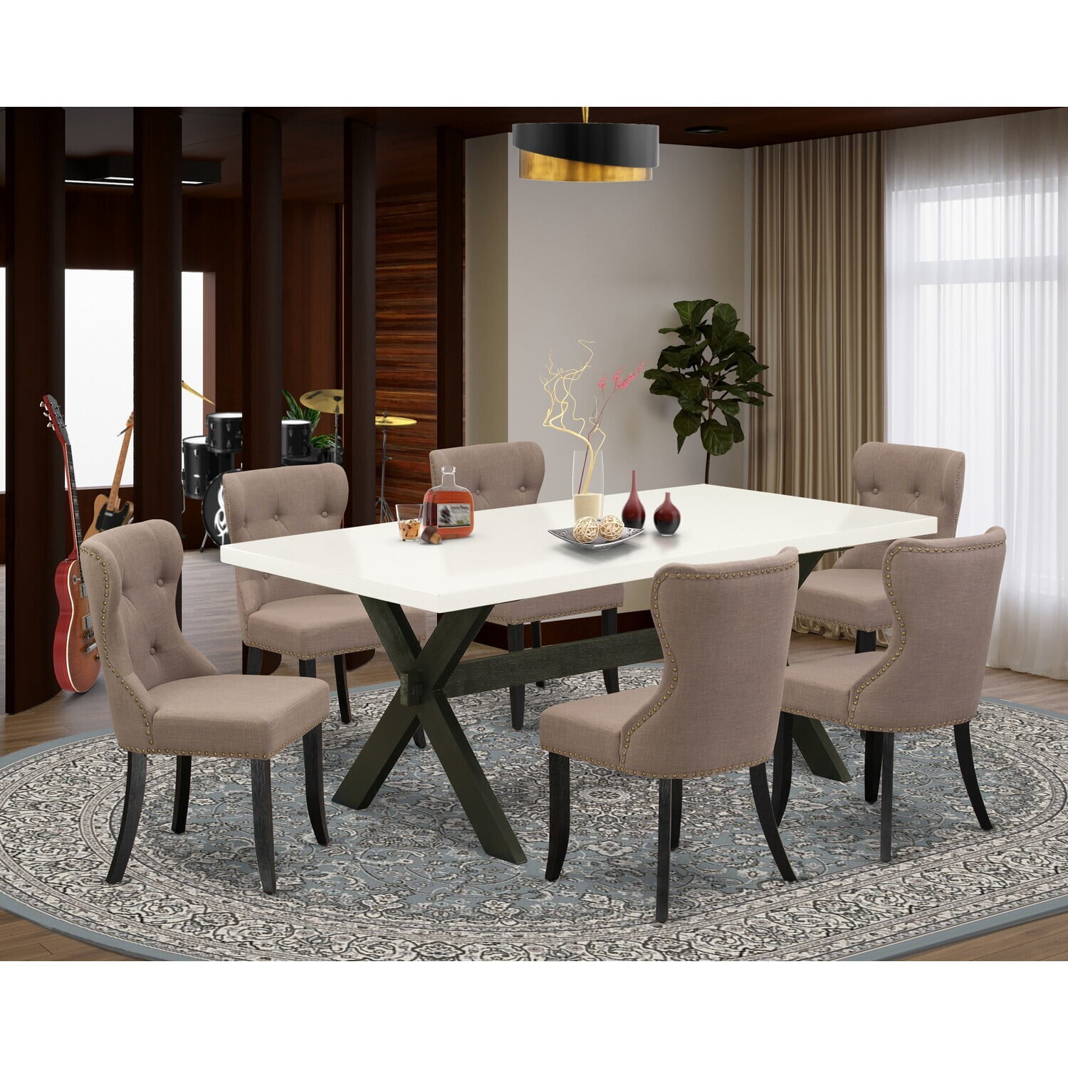 HomeStock Southwestern Style 7-Pc Mid Century Dining Table Set-Coffee ...