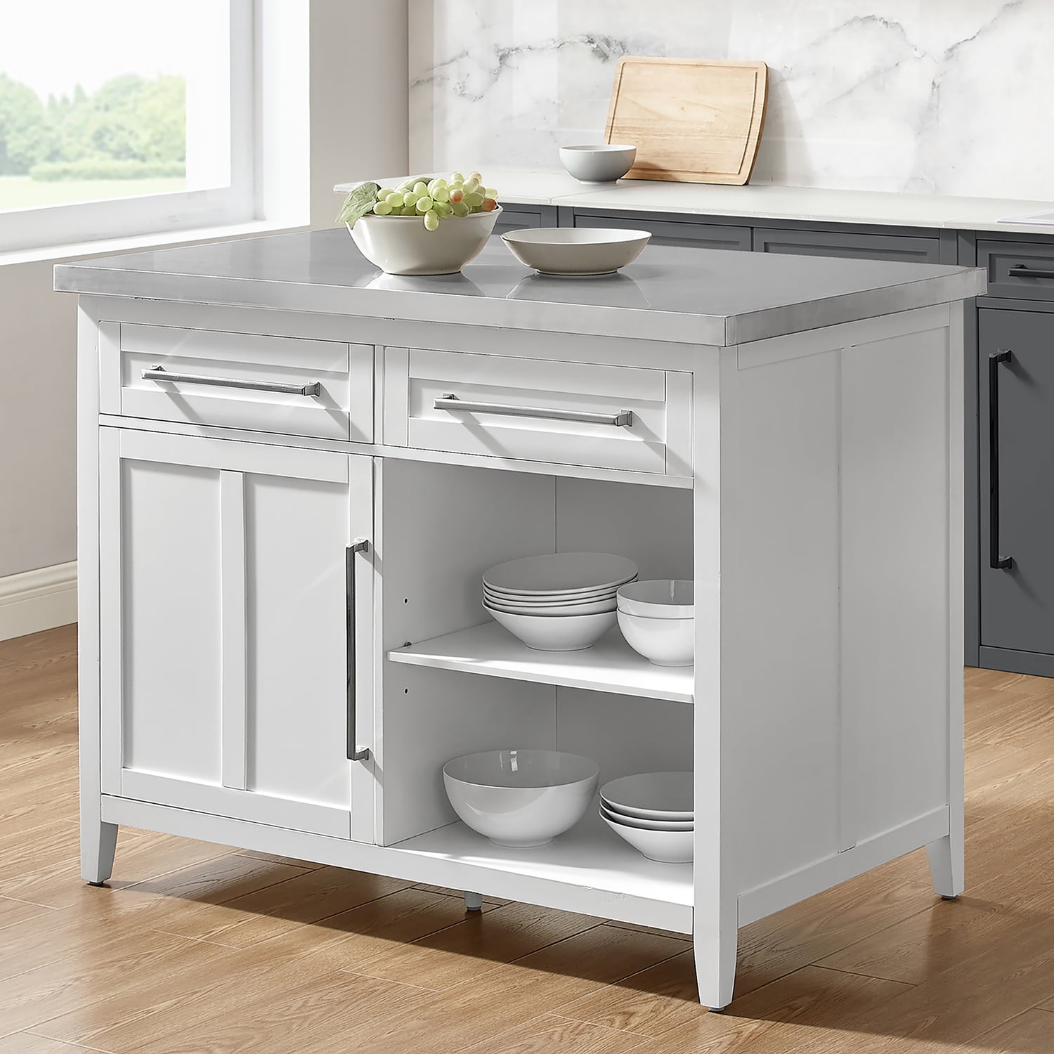 HomeStock Southwestern Style Stainless Steel Top Kitchen Island White ...
