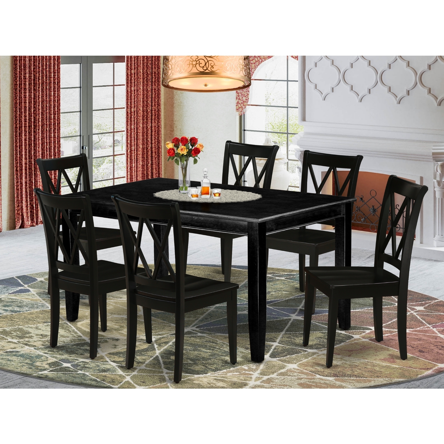 Rectangular Kitchen Dining Table Set 7Pc 60 Inch Table with 6 Wood ...