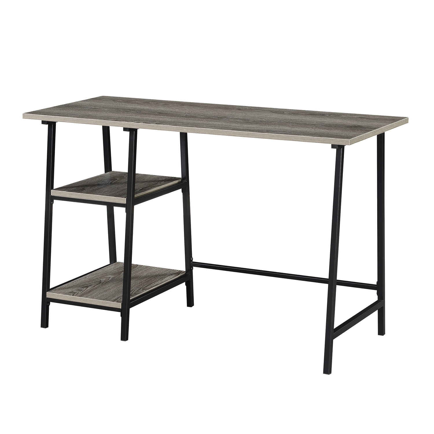 Modern Trestle Desk - Wood & Metal, 47" Wide, 2 Shelves, Home Office ...