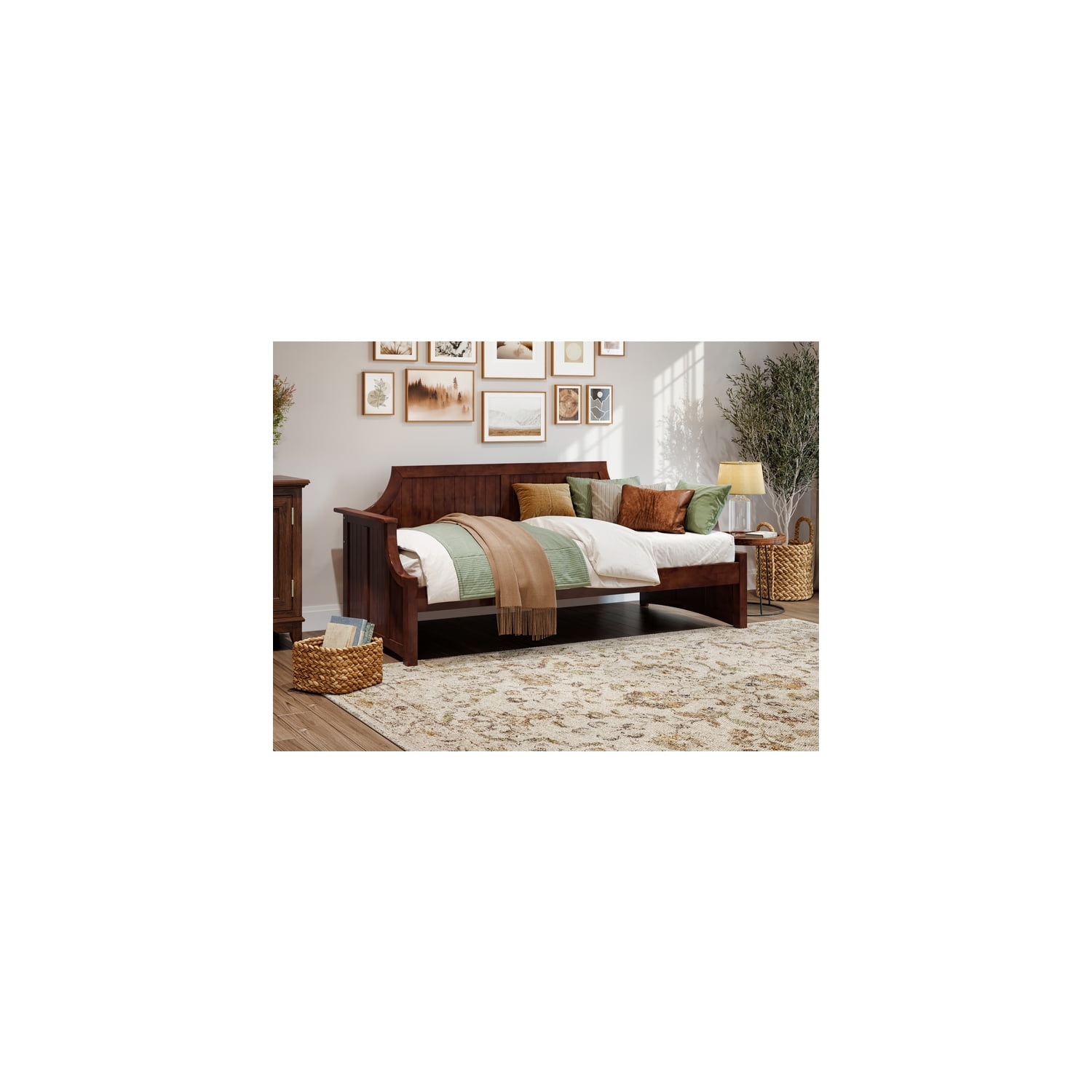 HomeStock Suburban Soiree Twin Wood Daybed - Walnut Finish, Curved ...