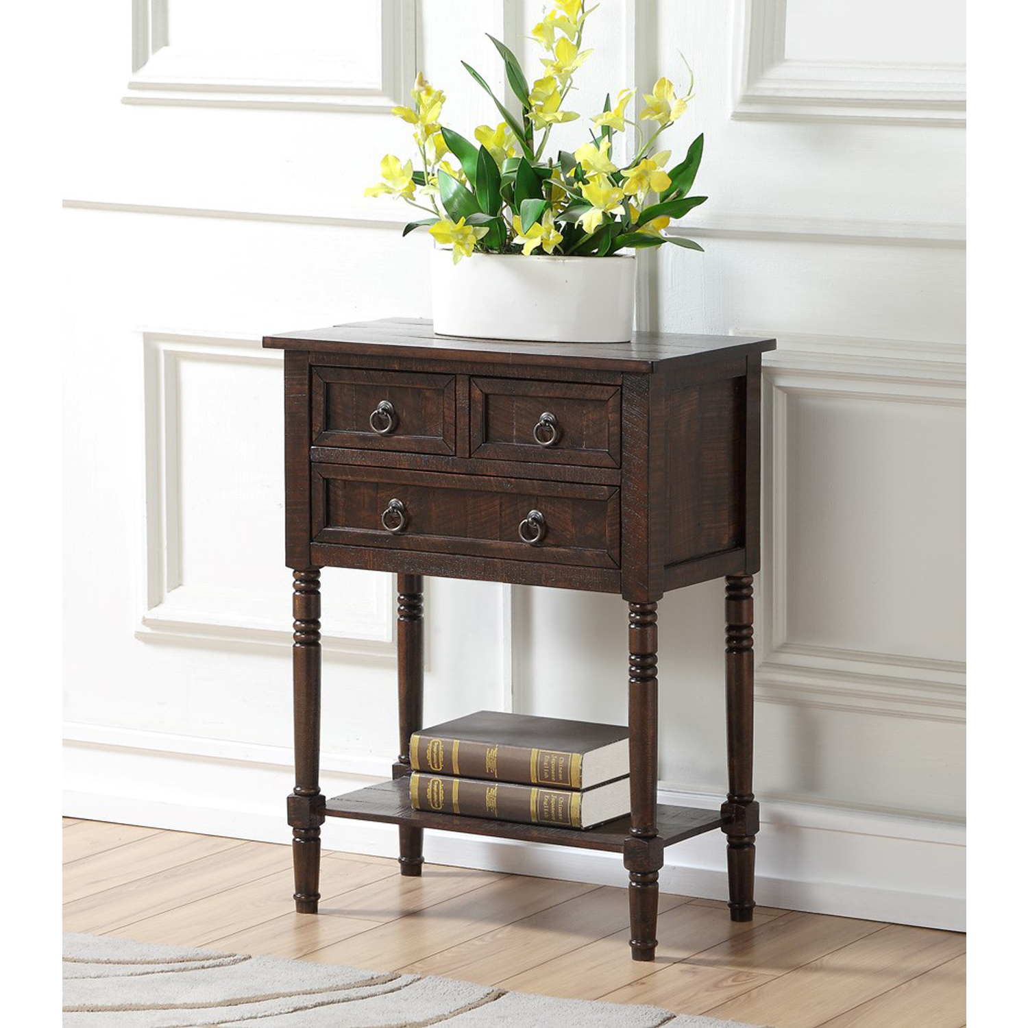 HomeStock Suburban Sophistication 3 Drawer Hall Table With Shelf ...