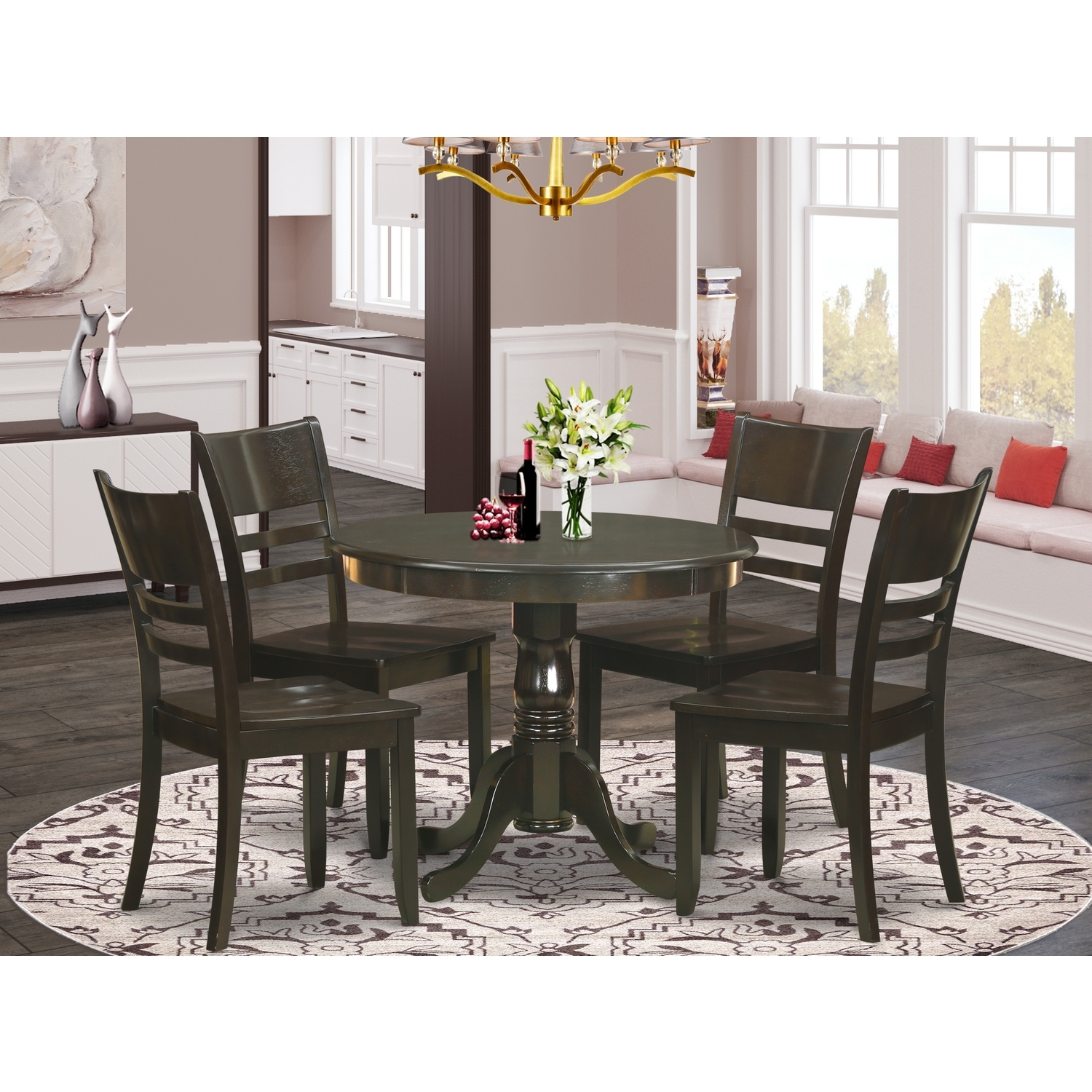 Modern Round Dining Table Set - Kitchen Table with 4 Chairs - Elegant ...
