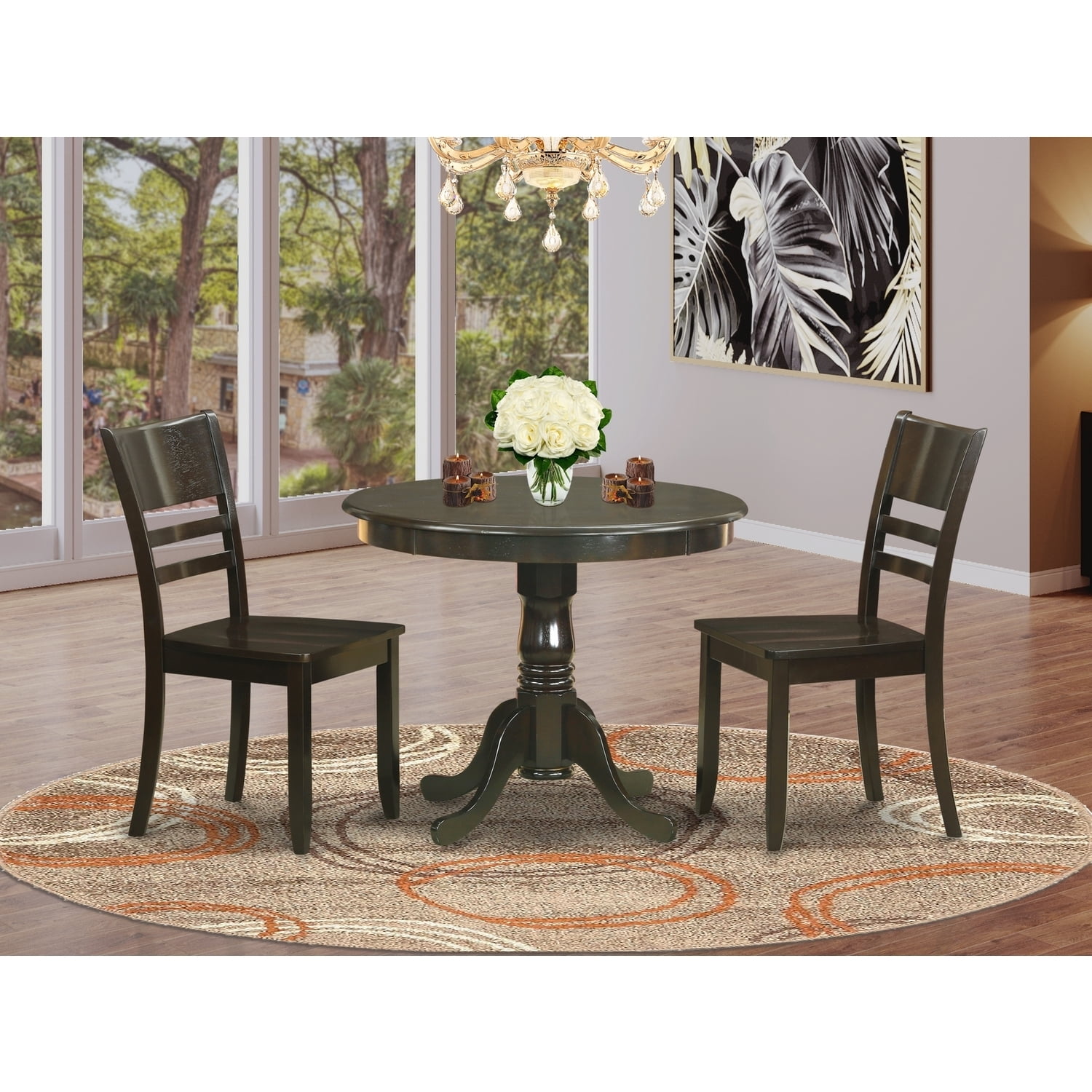 Round Dining Table Set - 36 Inch Kitchen Table with 2 Cappuccino Chairs ...