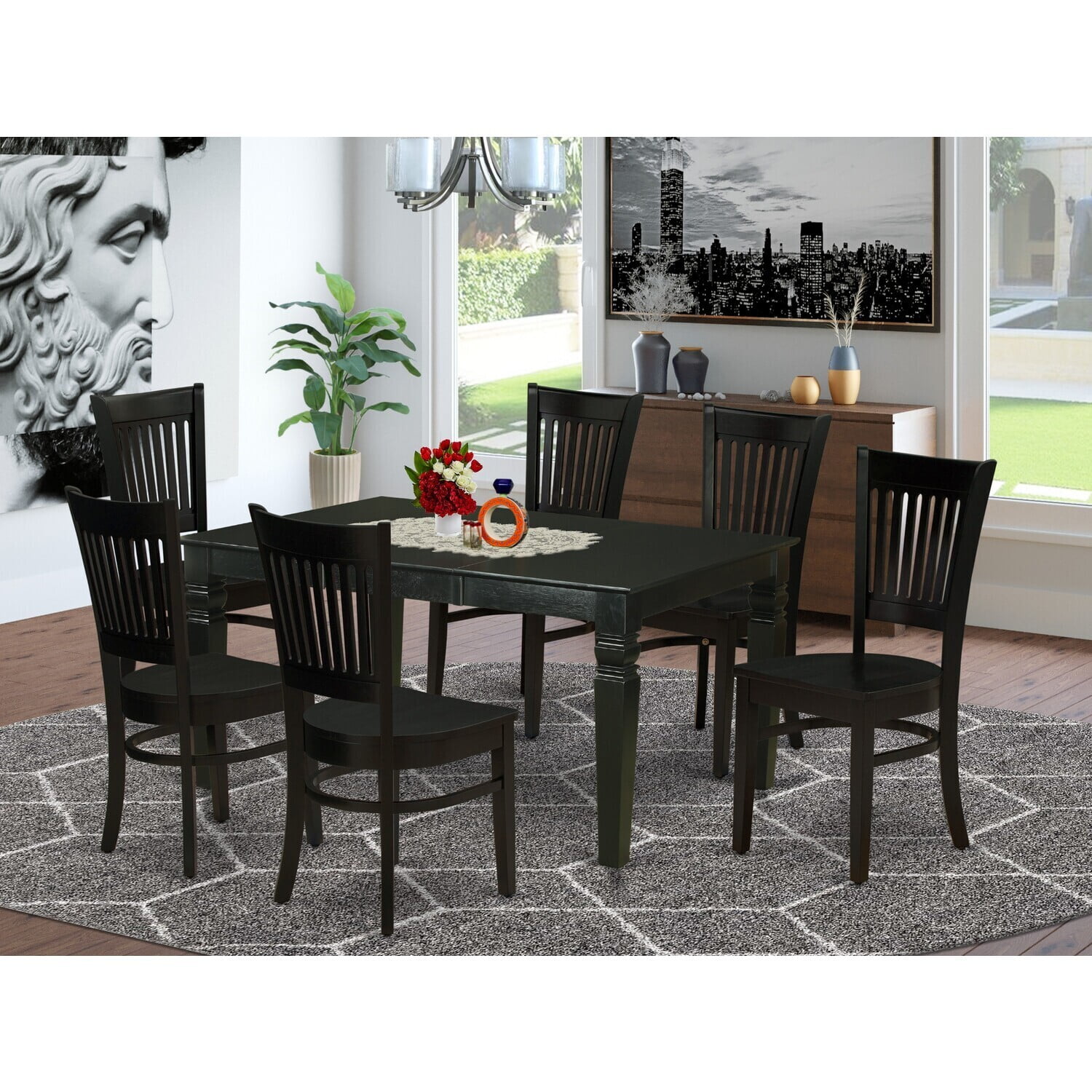 7-Piece Dining Table Set with 6 Chairs - Black Kitchen TableDining Room ...
