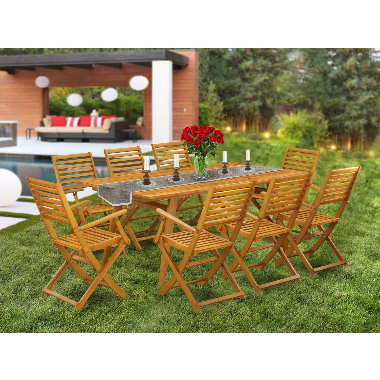 HomeStock Timeless Tradition 9-Piece Table Set- 8 Patio Dining Chairs ...