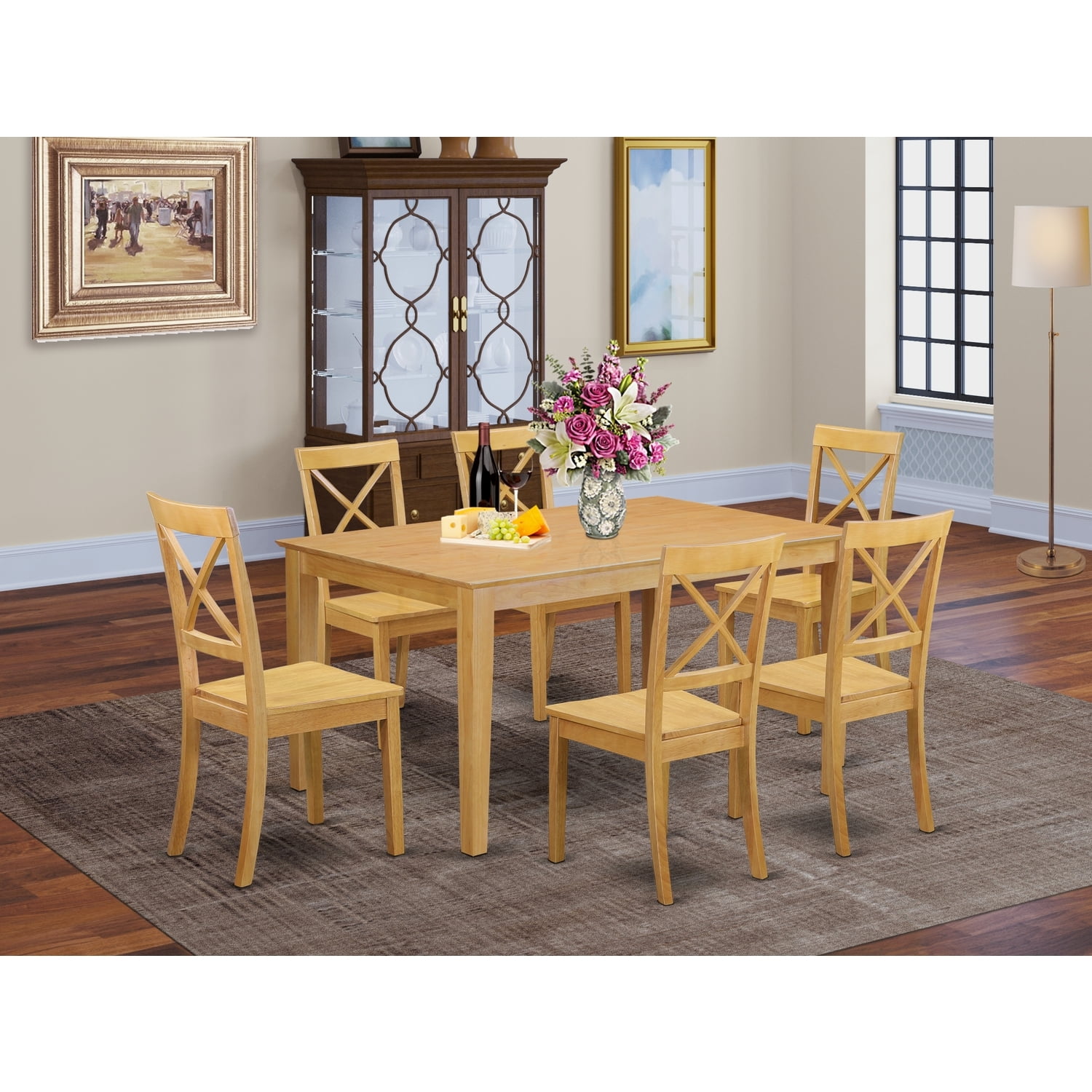 7 Piece Dining Set - Rectangle Table & 6 Chairs - Kitchen Dining Room Table Set - Oak Finish ...
