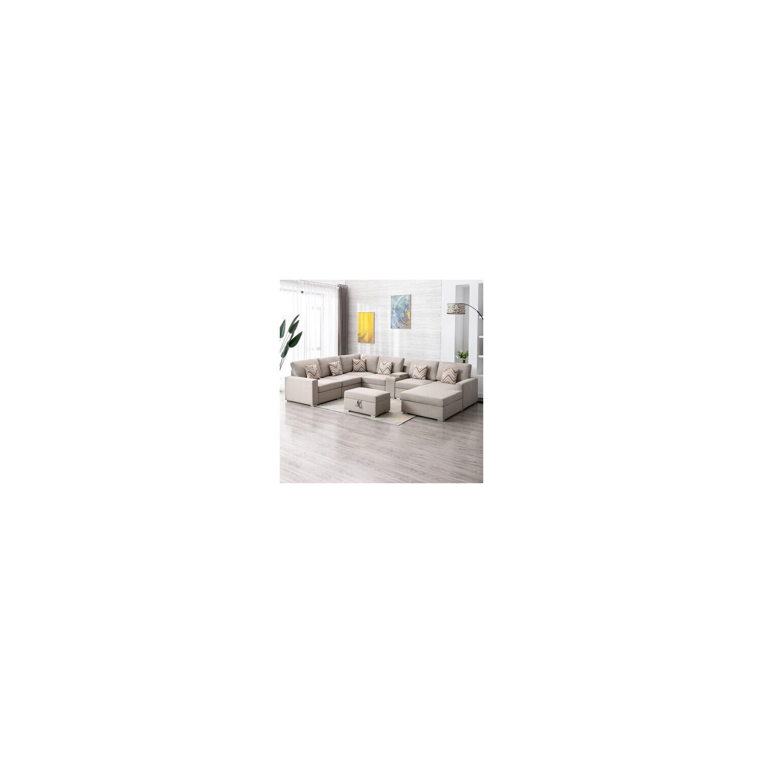 HomeStock Timeless Trends 8Pc Linen Fabric Reversible Chaise Sectional ...
