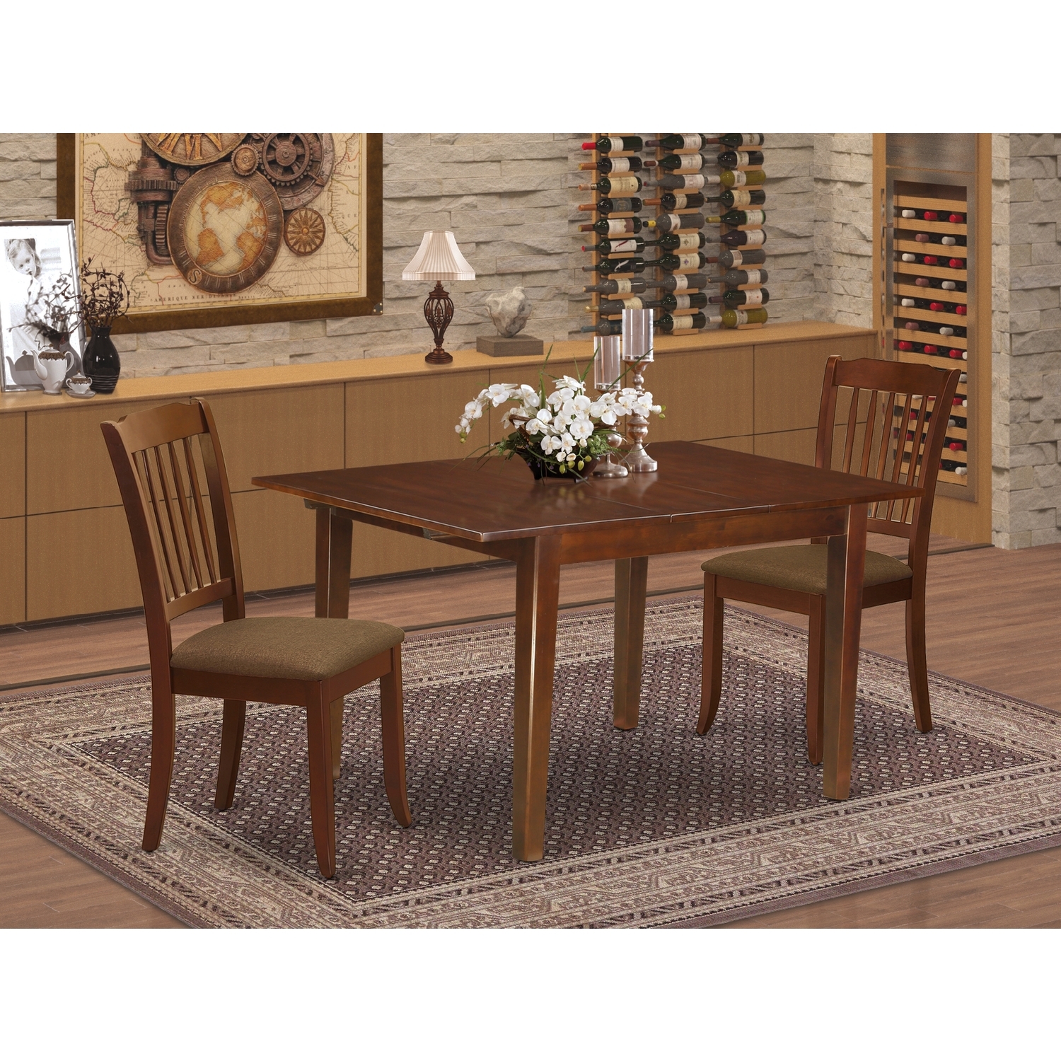 HomeStock Tribal Treasures 3Pc Dinette Set Includes A Rectangular Kitchen Table With Butterfly ...