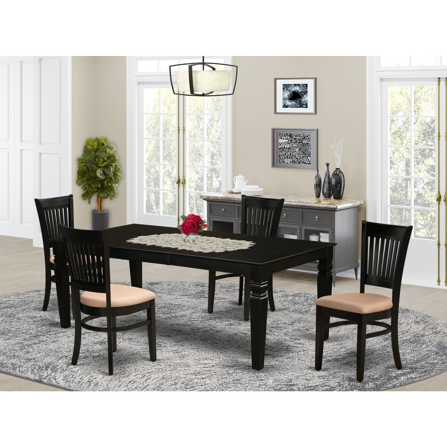 HomeStock Tribal Treasures 5-Pc Dining Table Set-4 Wooden Chairs With ...