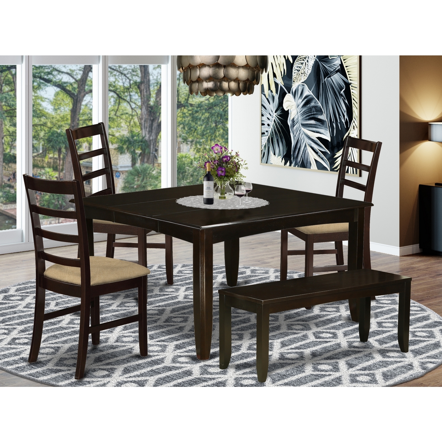 Dinette Set Kitchen Table with Chairs & Bench - Solid Wood Dining Room ...
