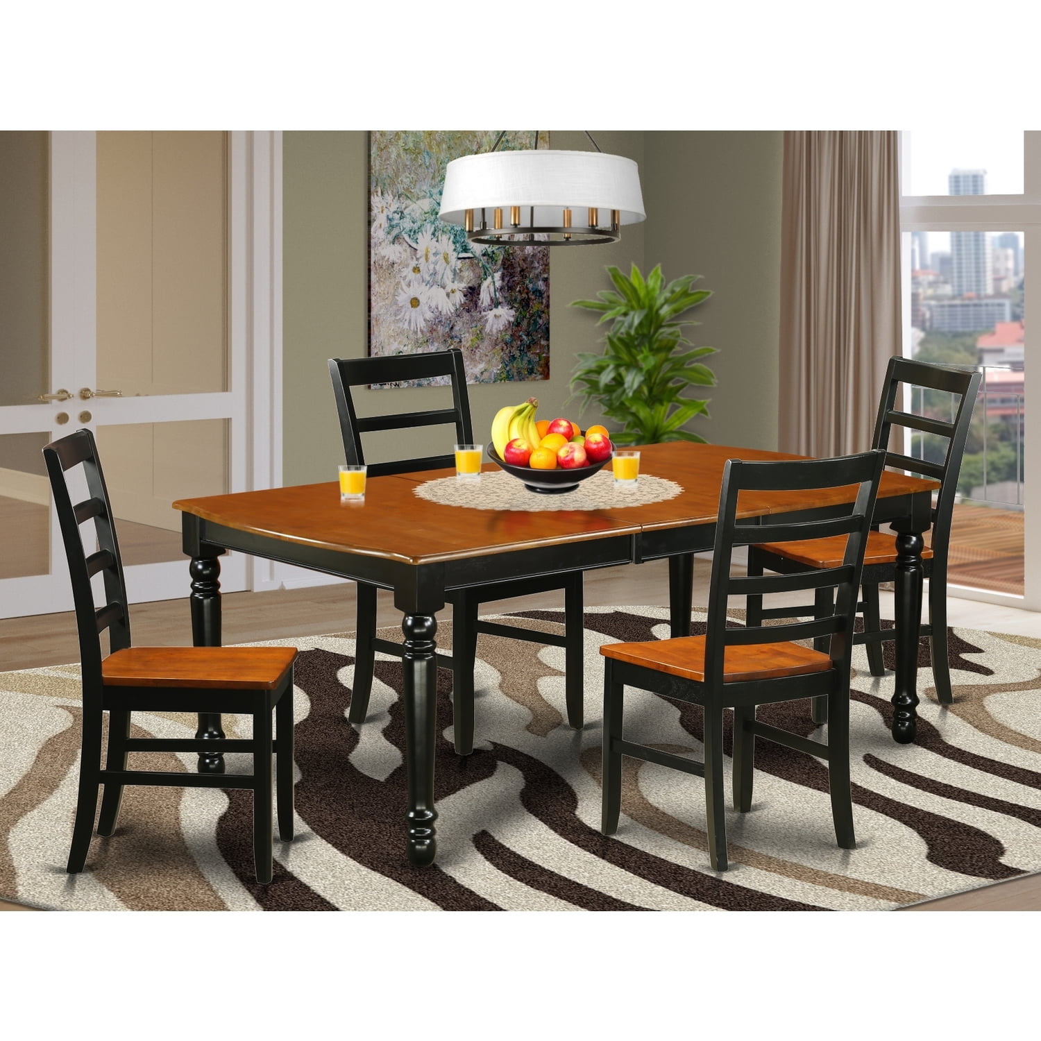Kitchen Dining Set 5 Piece Table Chair Set Black Cherry Finish Modern ...